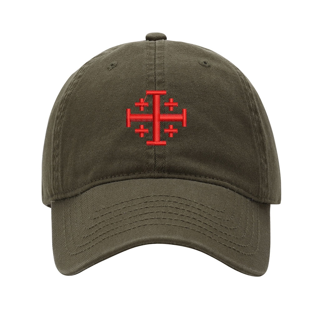 Baseball Cap Men Jerusalem Cross Embroidered Washed Cotton Dad Hat ...