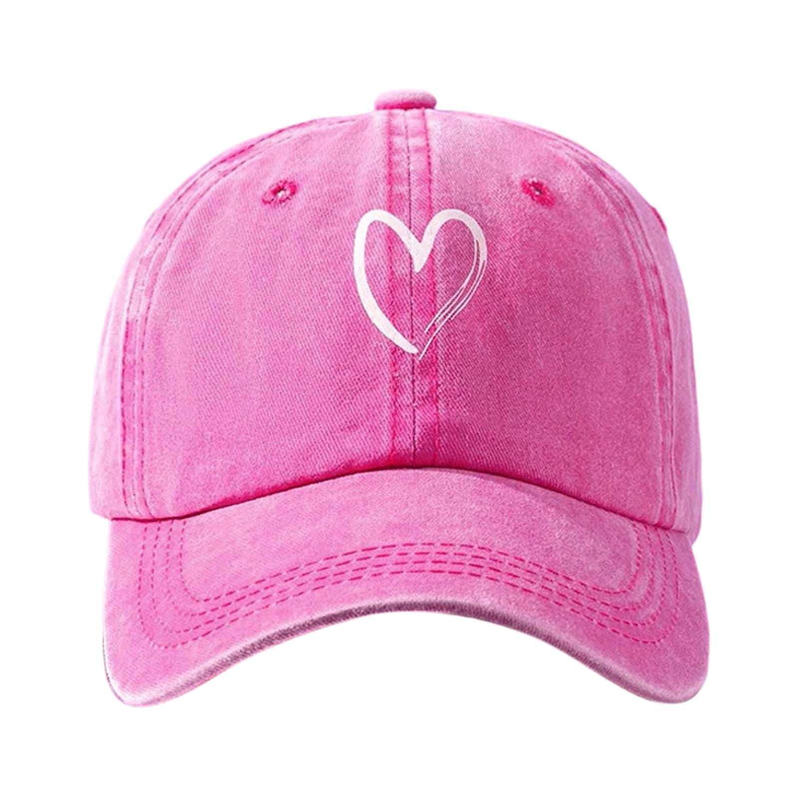 Baseball Cap Men Women Cute Heart Print Washed Adjustable Womens Sun ...