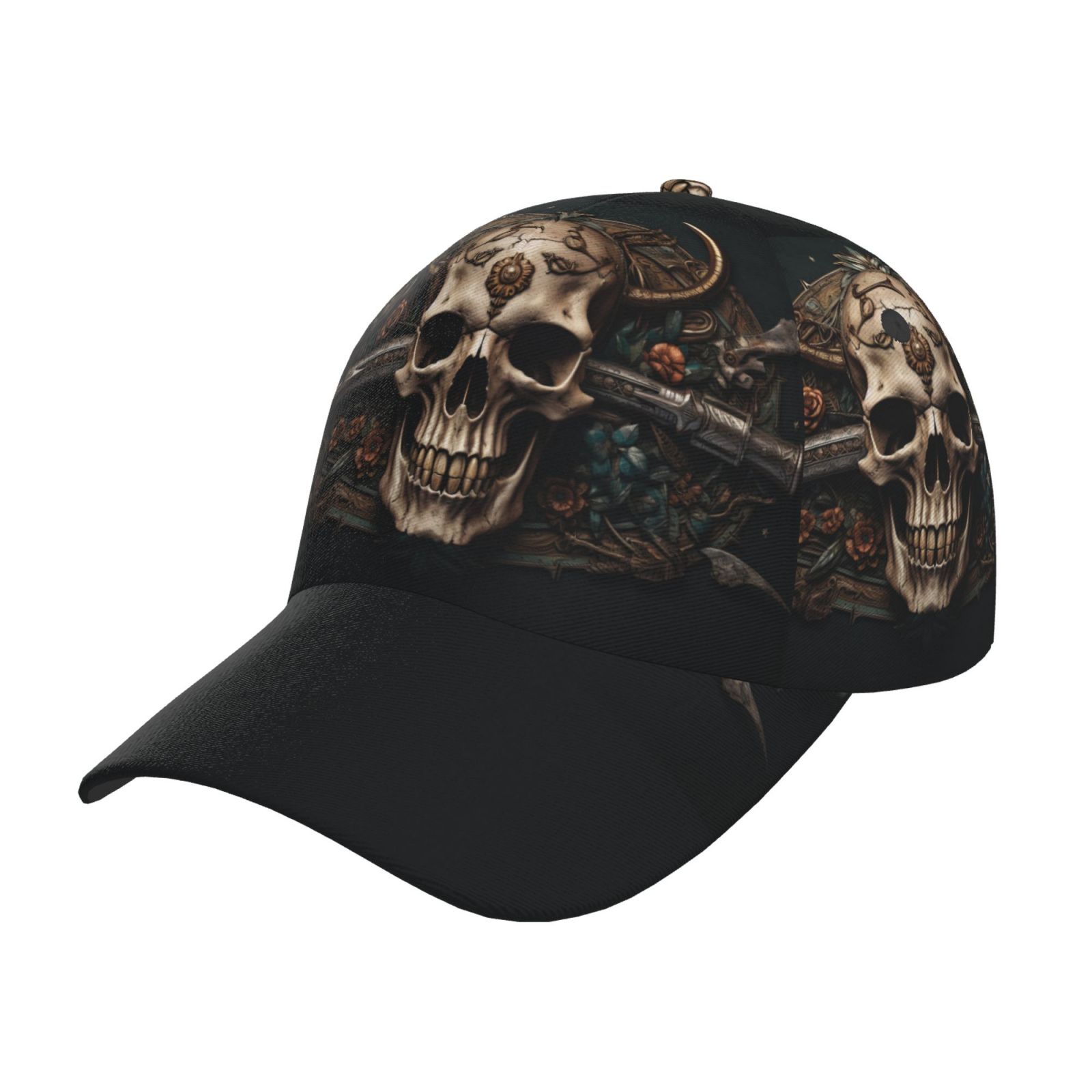 Baseball Cap - Metal Style Horned Skull Adjustable Size Hats for Men ...