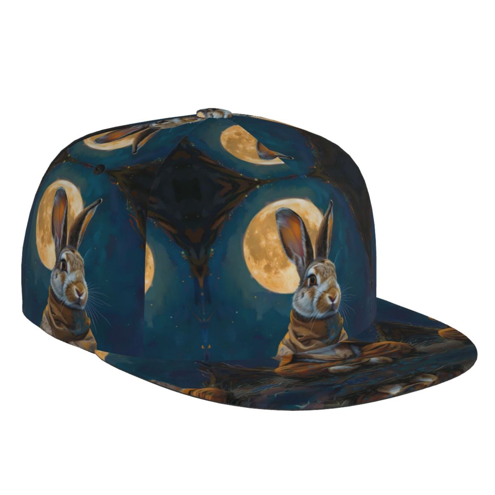 Baseball Cap Moon Night Sky Cute Rabbit Flat Brim Hats for Men and ...