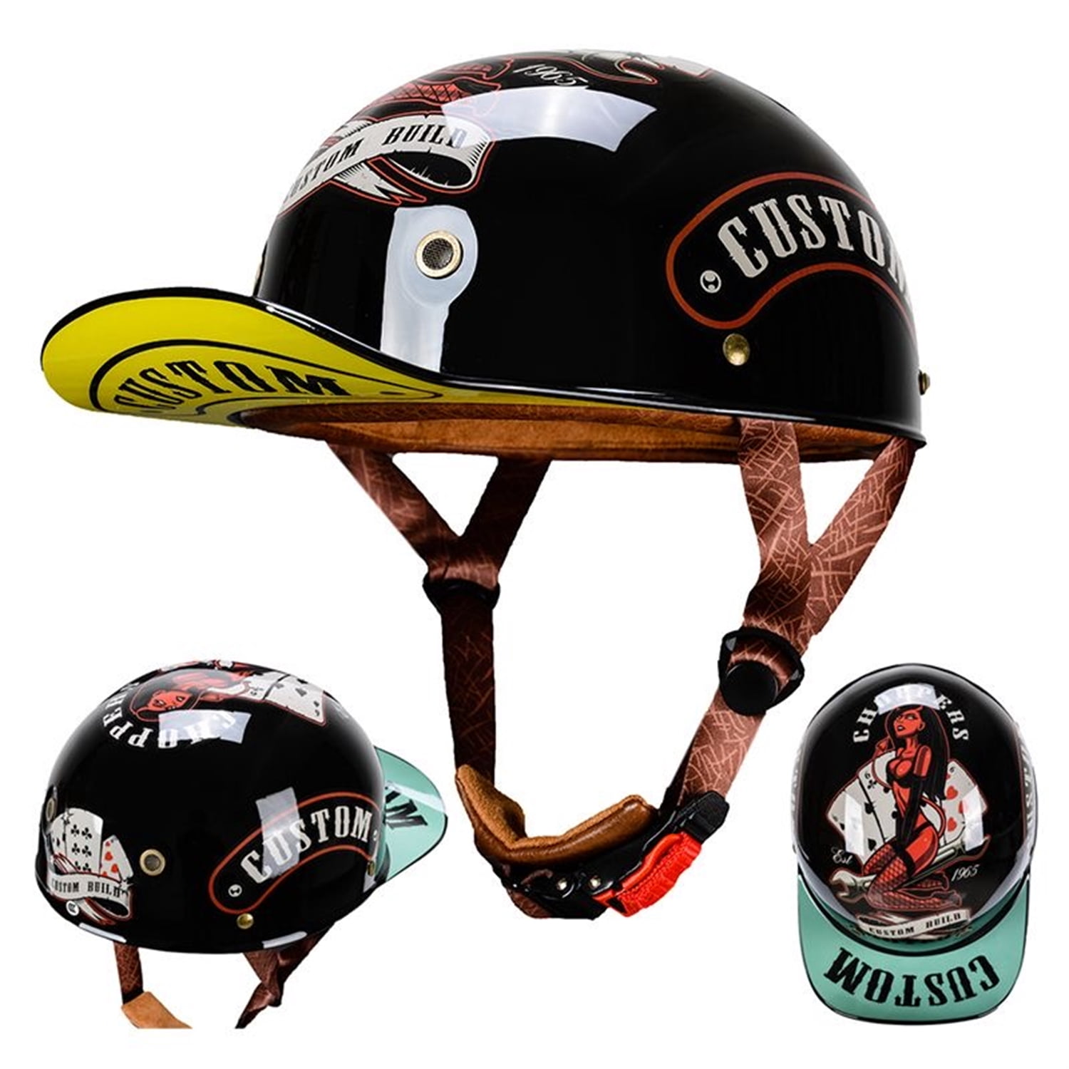 Baseball Cap Motorcycle Helmet Vintage Open Face Unisex-Adult Half ...