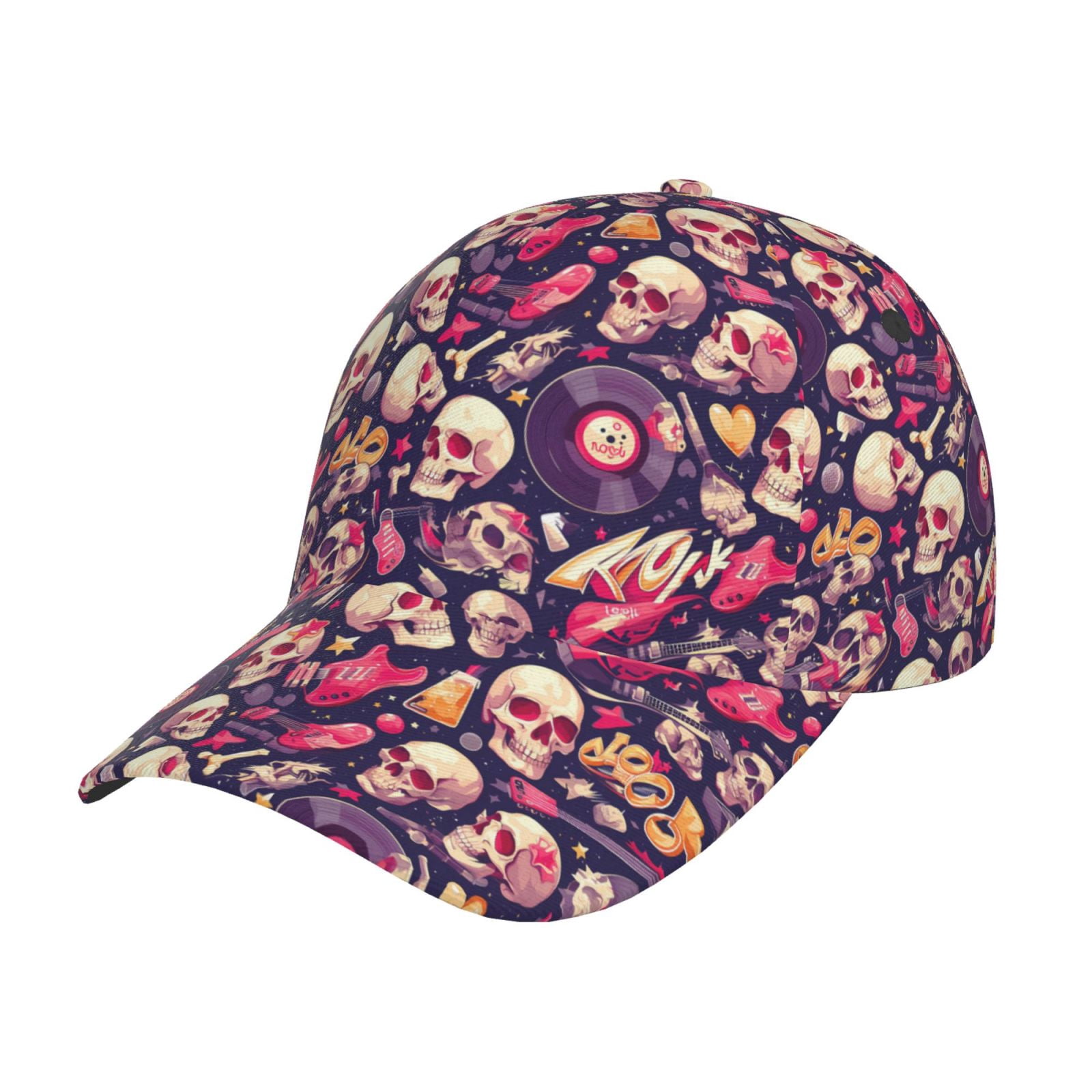 Baseball Cap - Music Skull Record Guitar Adjustable Size Hats For Men ...