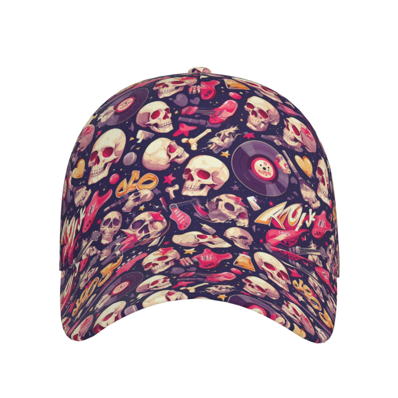 Baseball Cap, Music Skull Record Guitar Trucker Hats Women Dad Hat For ...