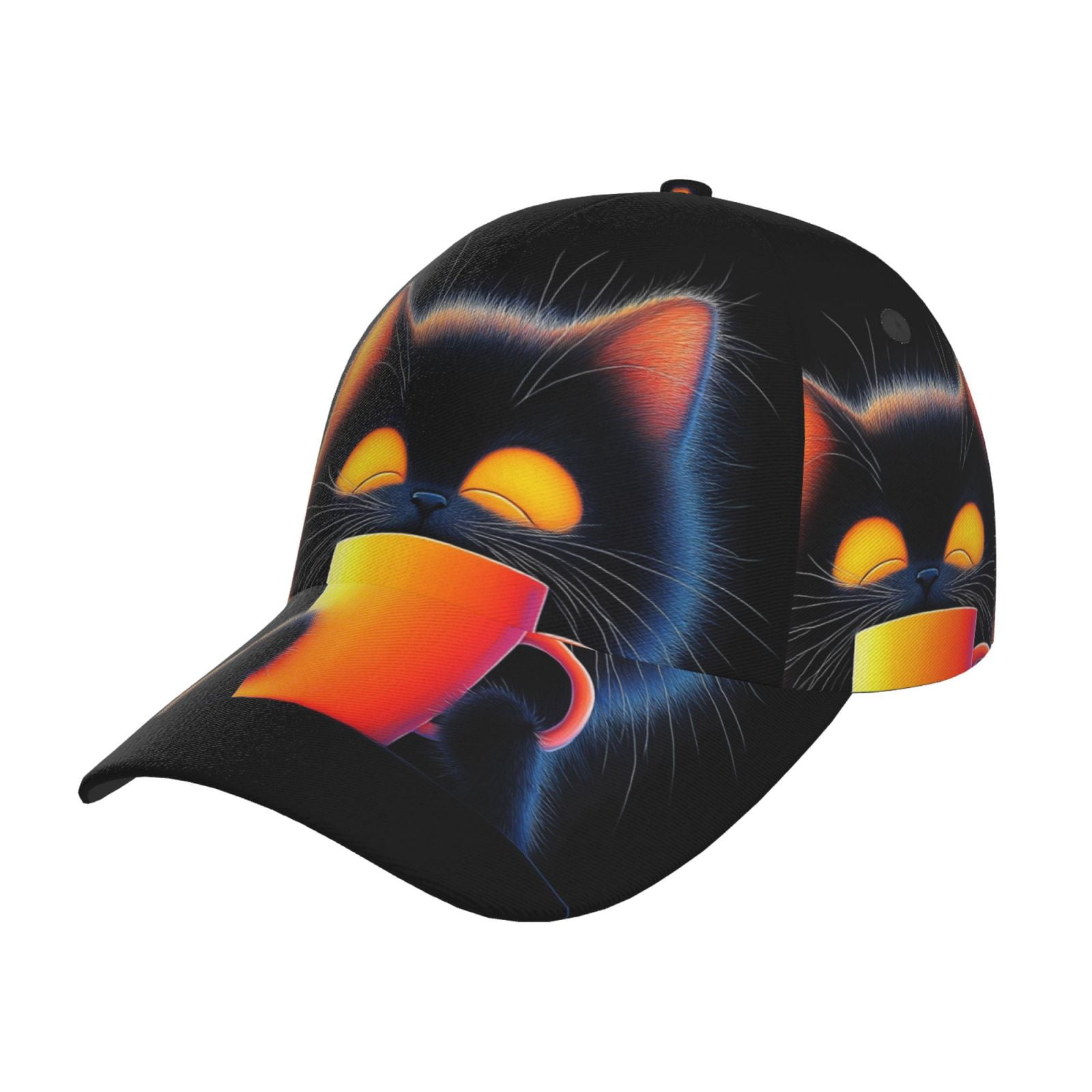 Baseball Cap, Neon Cat with Coffee Mug Sun Hats for Men Women ...