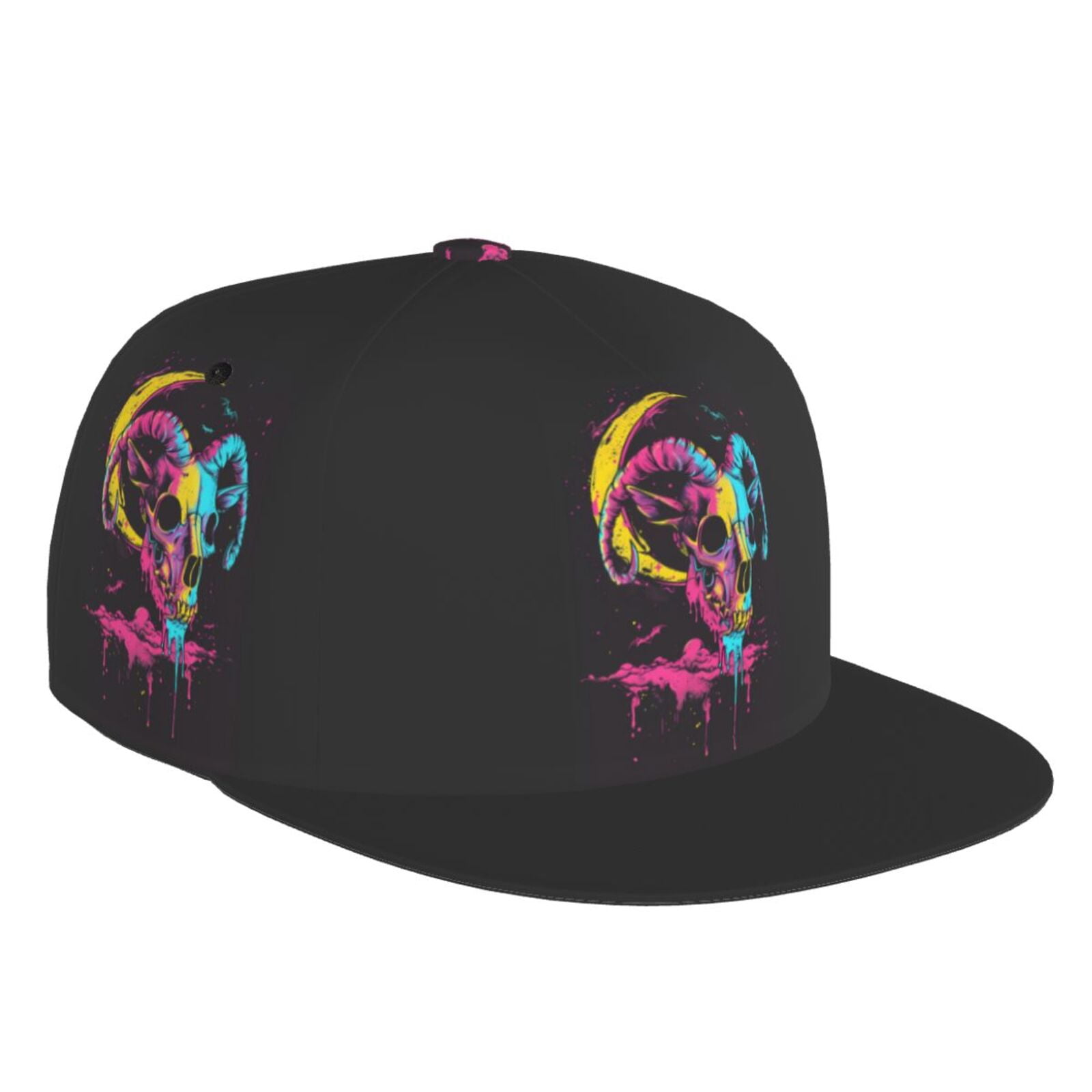 Baseball Cap Neon Gothic Skull Moon Flat Brim Hats for Men and Women ...