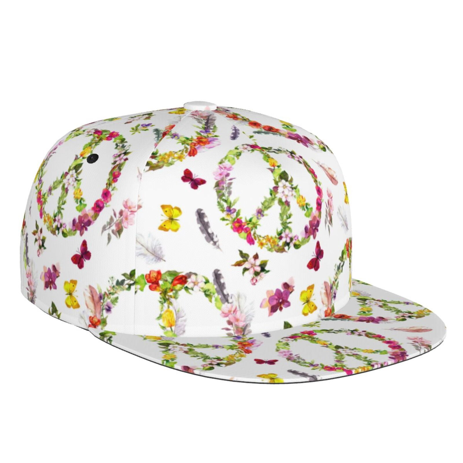 Baseball Cap Peace sign flower butterfly feather boho Flat Brim Hats ...