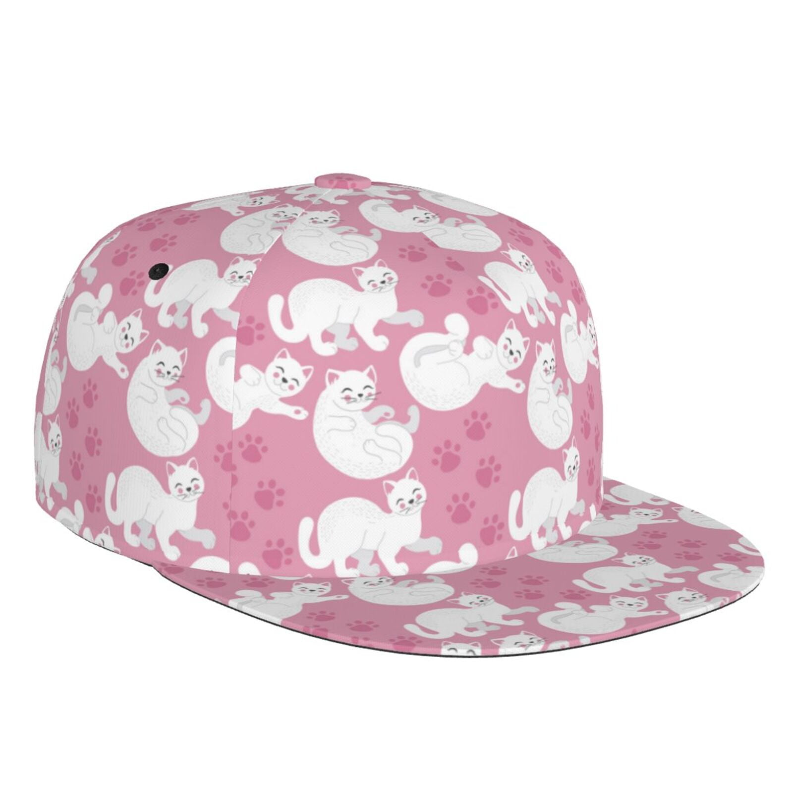 Baseball Cap - Pink Cartoon Cute Cat Footprints Hats for Men/Women Low ...