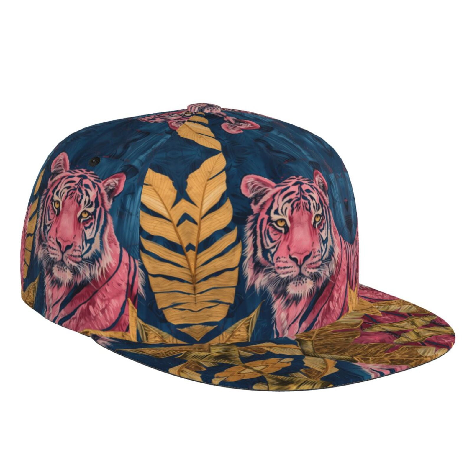 Baseball Cap Pink Tiger Gold Leaves Flat Brim Hats for Men and Women ...