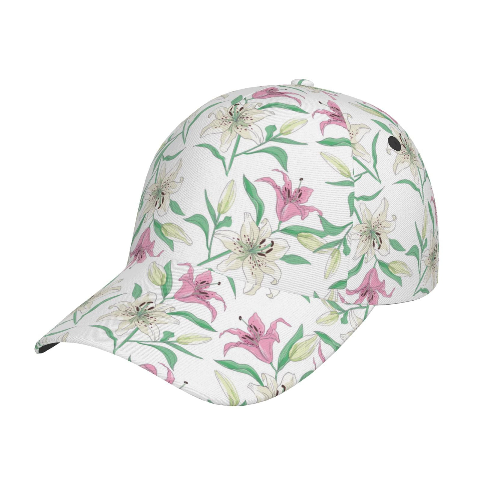 Baseball Cap, Pink White Lilies Flowers Hats For Men Women Low Profile ...