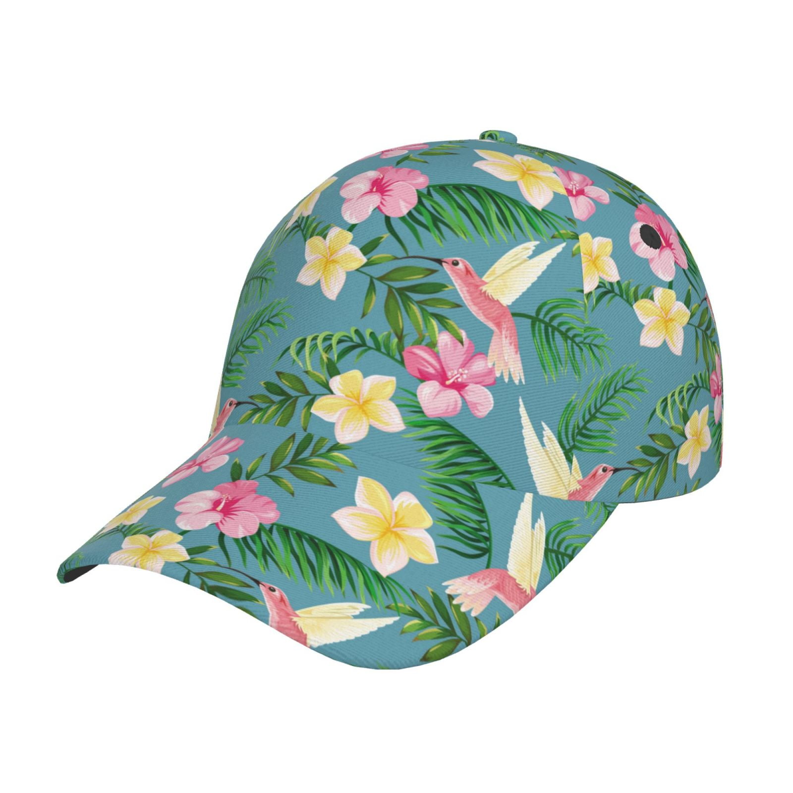 Baseball Cap, Pink Yellow Flower Hummingbird Hats For Men Women Low ...
