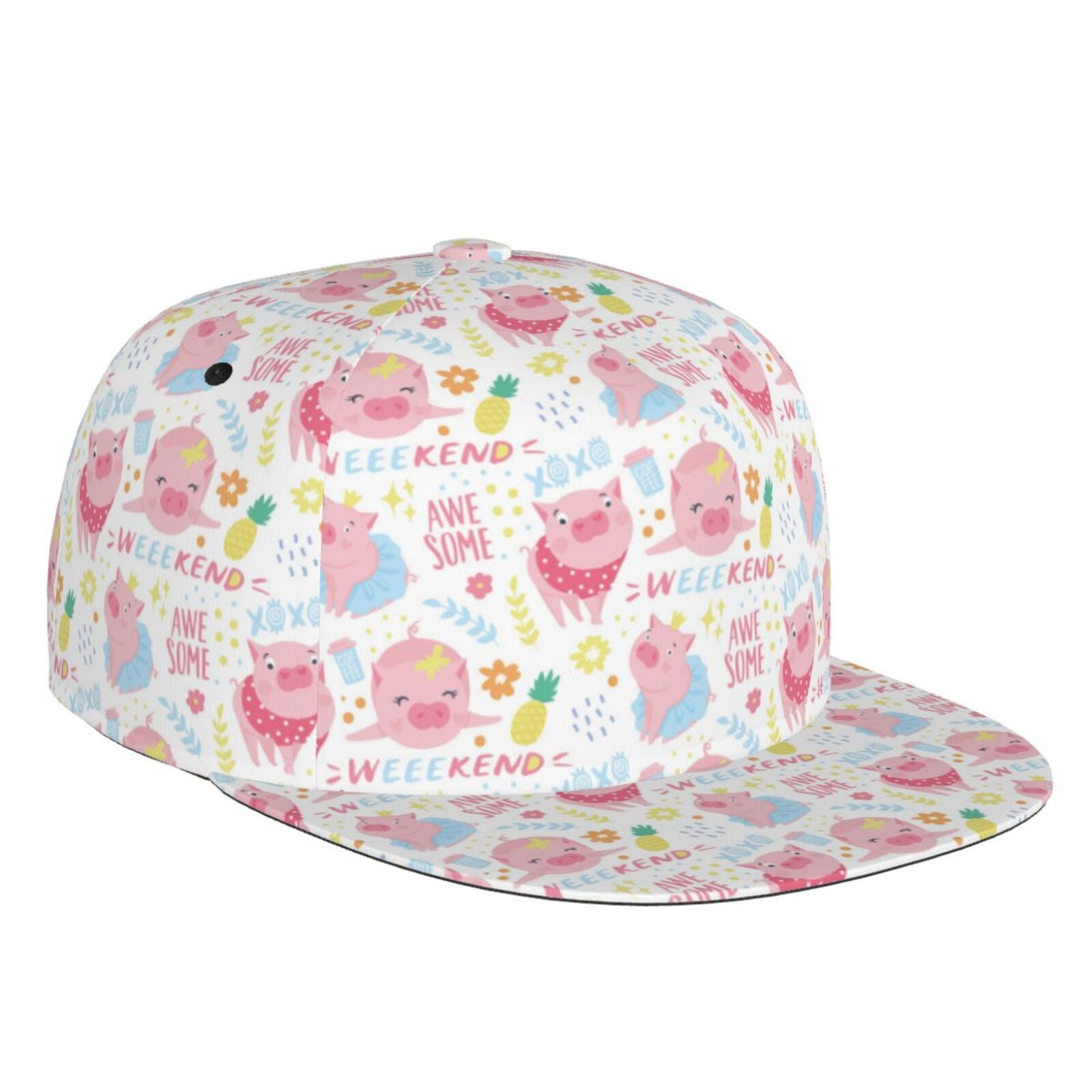 Baseball Cap Pink cute pig Flat Brim Hats for Men and Women, Adjustable ...