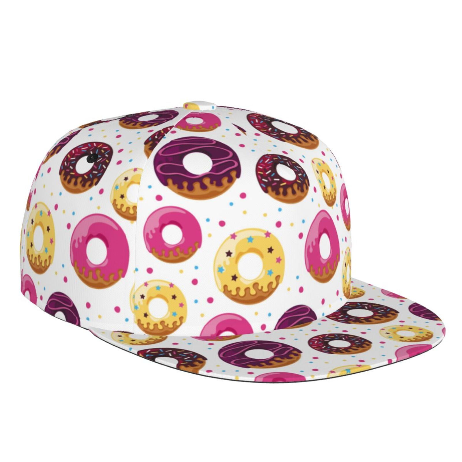 Baseball Cap Purple Yellow Donut Print Flat Brim Hats for Men and Women ...