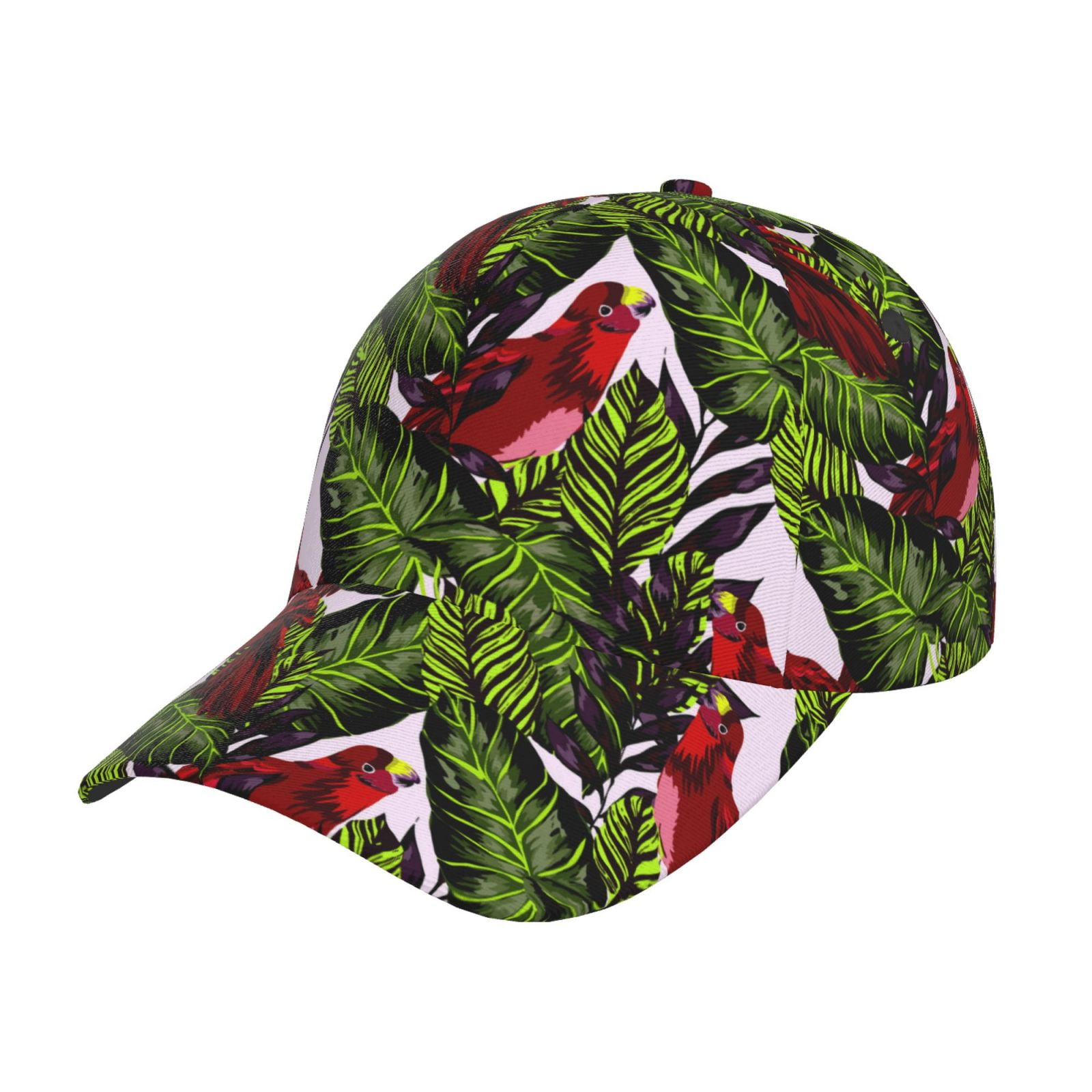 Baseball Cap - Red Cute Parrot Green Banana Leaf Adjustable Size Hats ...