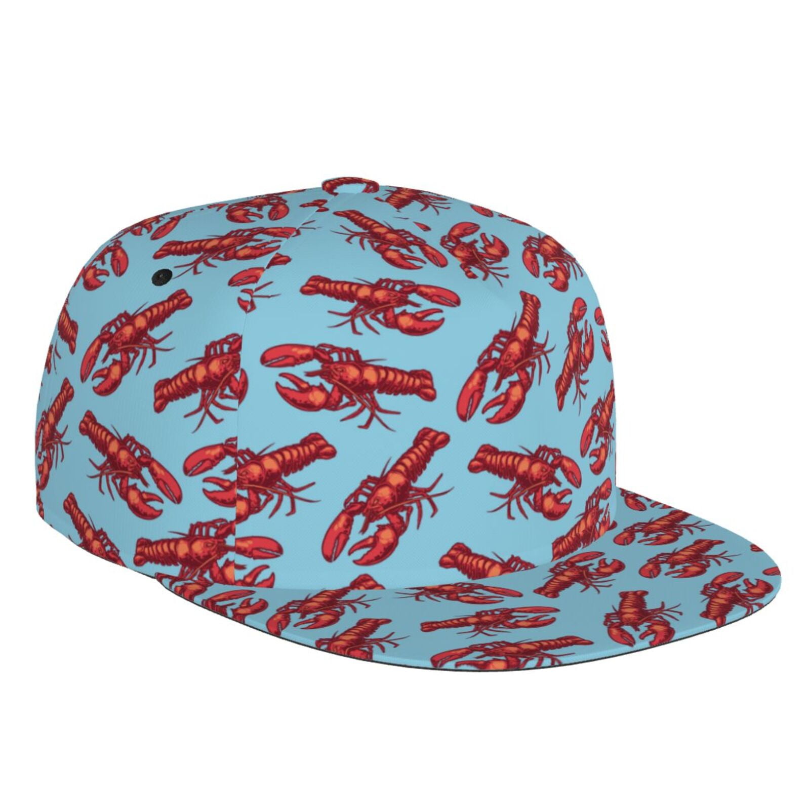 Baseball Cap Red Lobster Print Blue Flat Brim Hats for Men and Women ...
