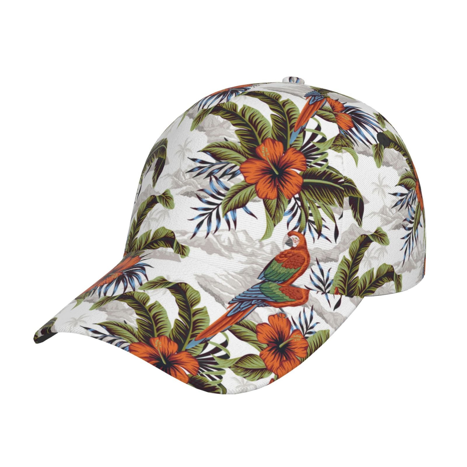 Baseball Cap - Red Parrot Banana Leaf Flower Adjustable Size Hats For ...