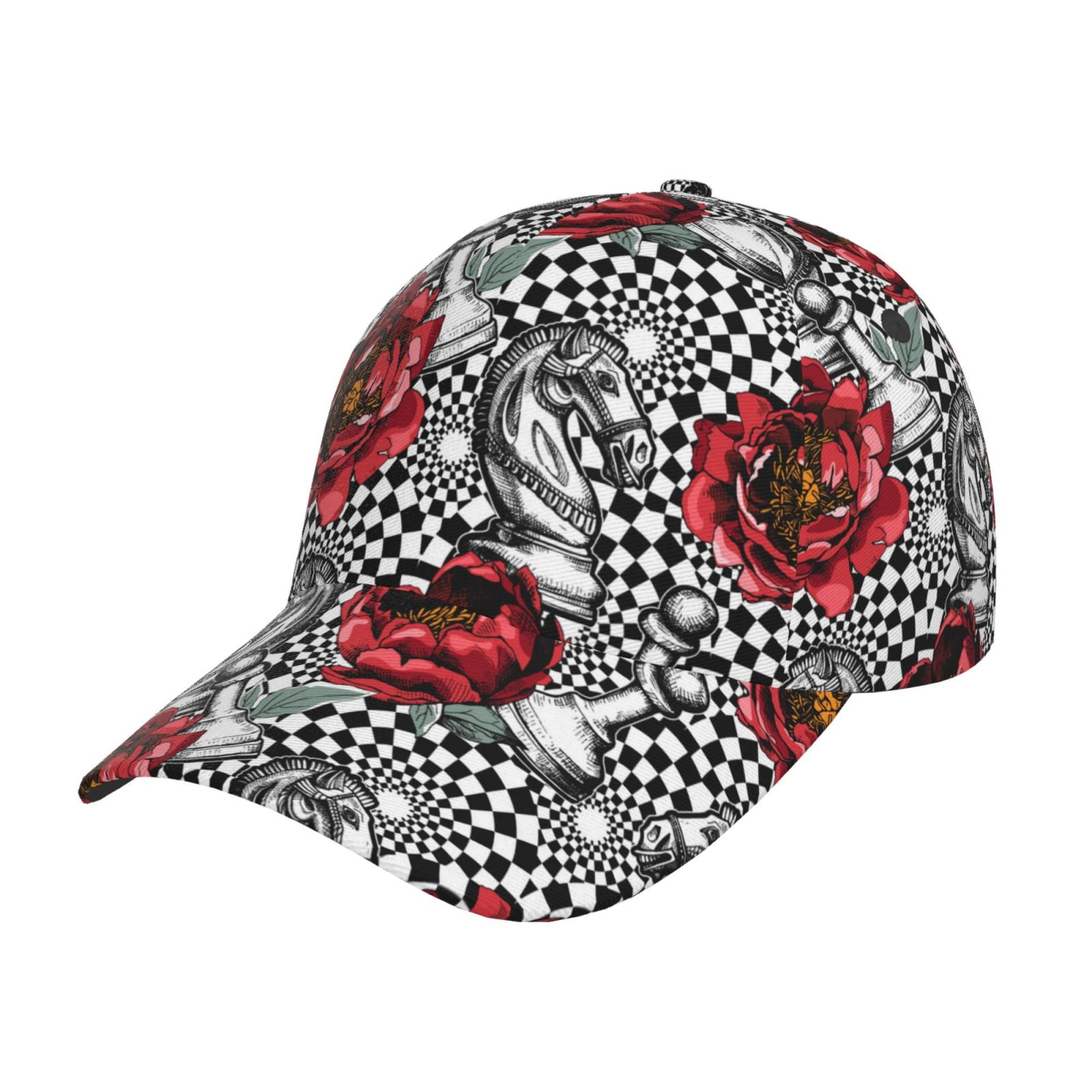 Baseball Cap, Red Peony Knight Chess checkered Trucker Hats Women Dad ...