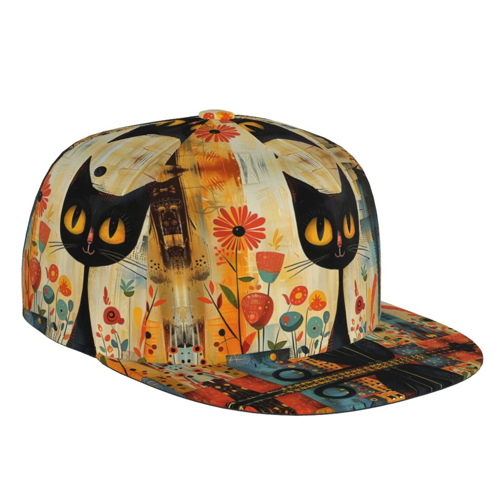 Baseball Cap - Retro Black Cat Flowers Hats for Men/Women Low Profile ...