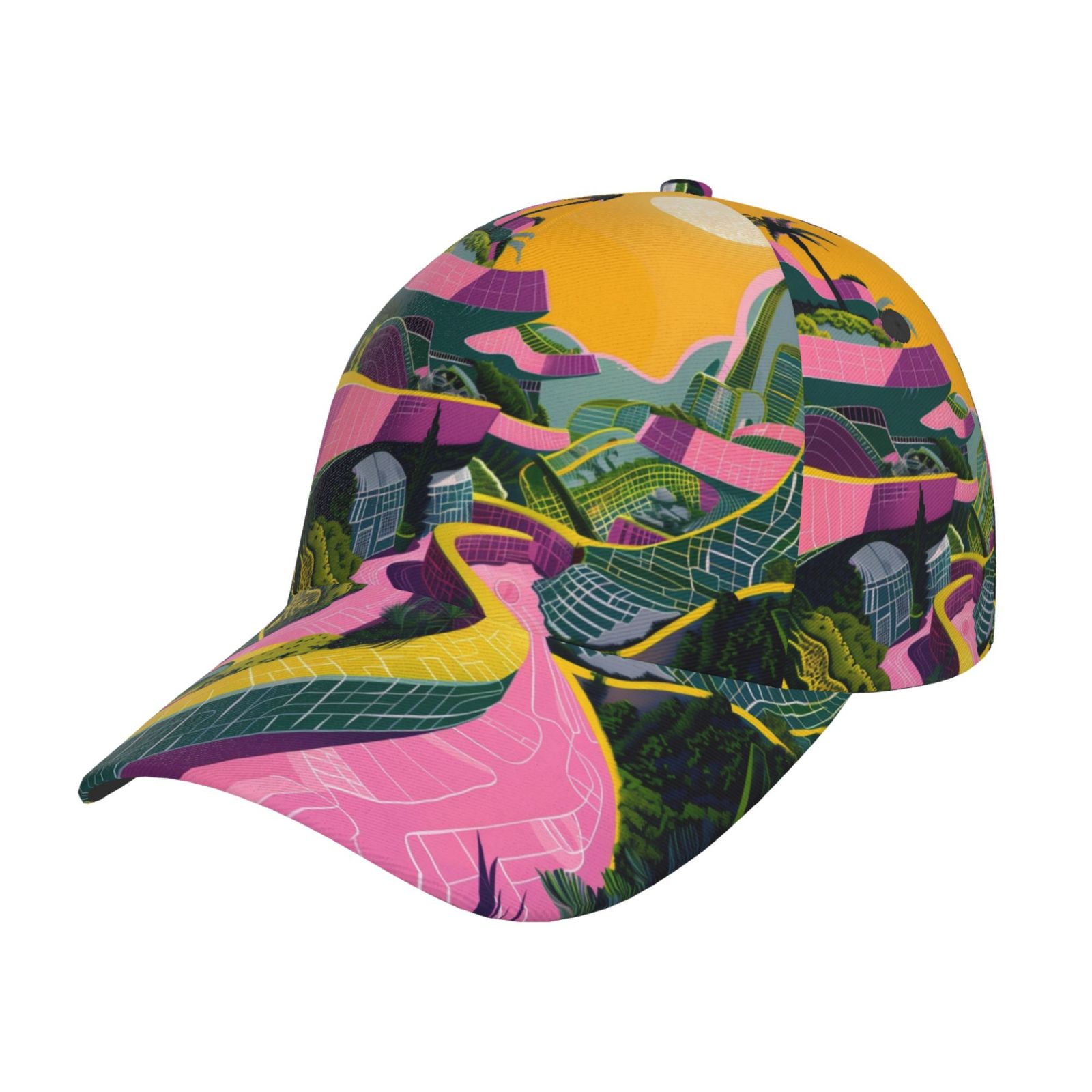 Baseball Cap - Retro Futuristic Landscape Adjustable Size Hats for Men ...
