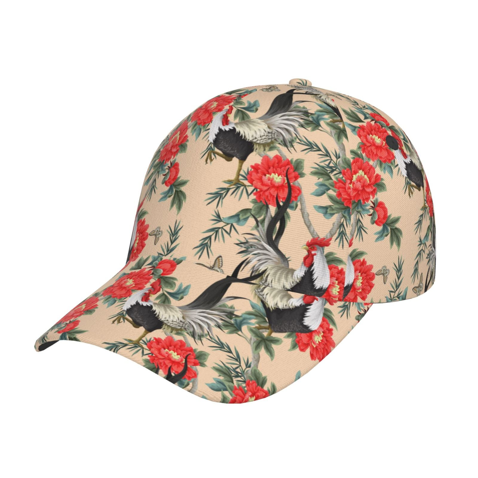 Baseball Cap - Roosters And Peonies Flowers Adjustable Size Hats for ...
