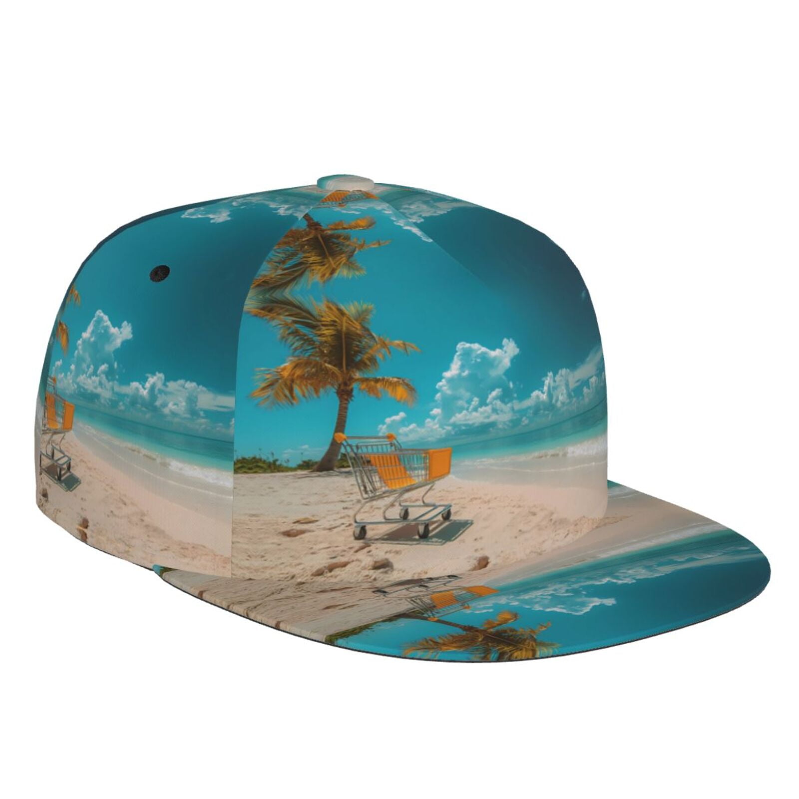Baseball Cap Shopping Cart On Tropical Beach Flat Brim Hats for Men and ...