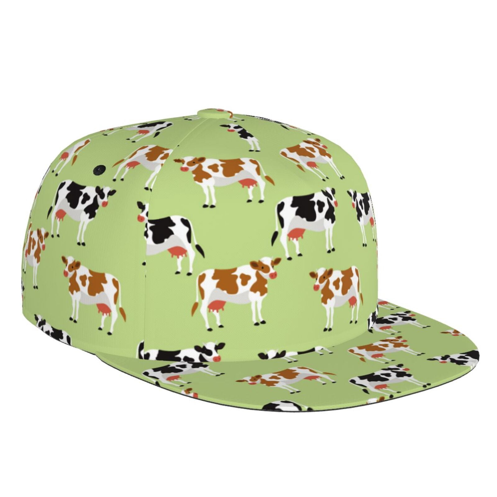 Baseball Cap Simple Cute Cow Green Flat Brim Hats for Men and Women ...