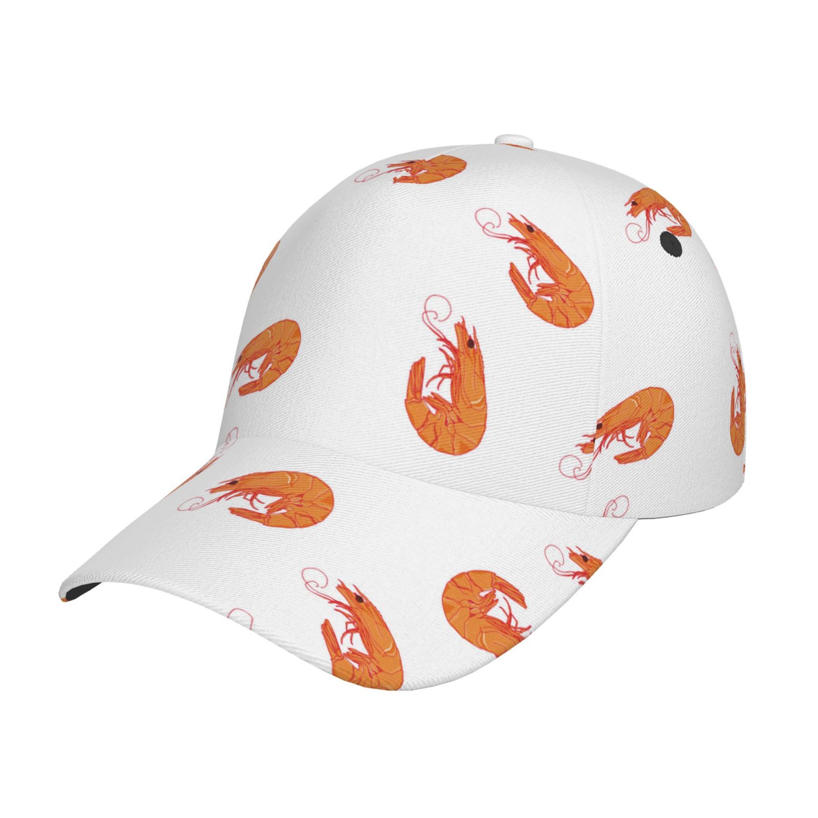 Baseball Cap - Simple Orange Shrimp Print White Adjustable Size Hats ...