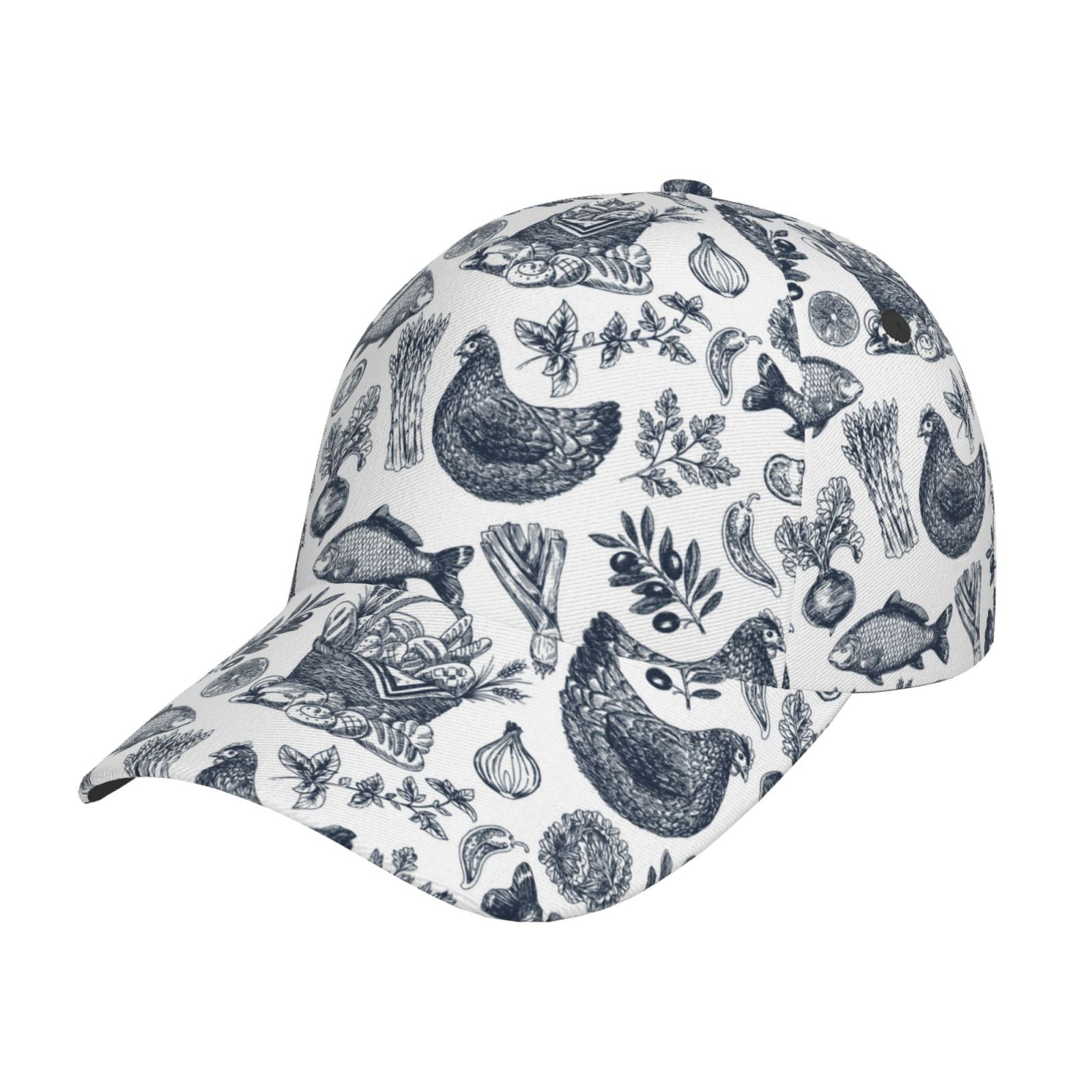 Baseball Cap - Sketch Chicken Fish Vegetable Adjustable Size Hats For ...