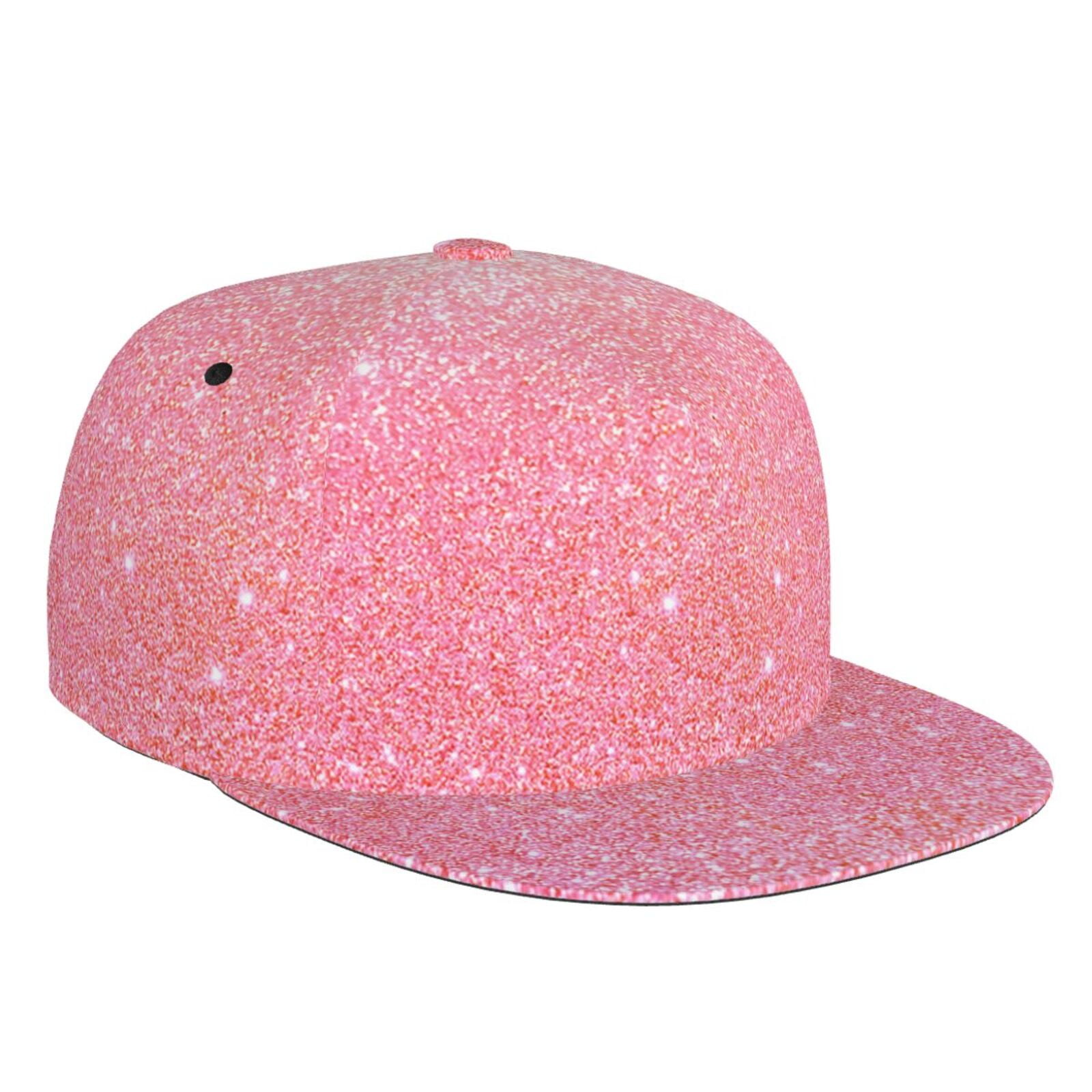 Baseball Cap Sparkly Pink Glitter Flat Brim Hats for Men and Women ...