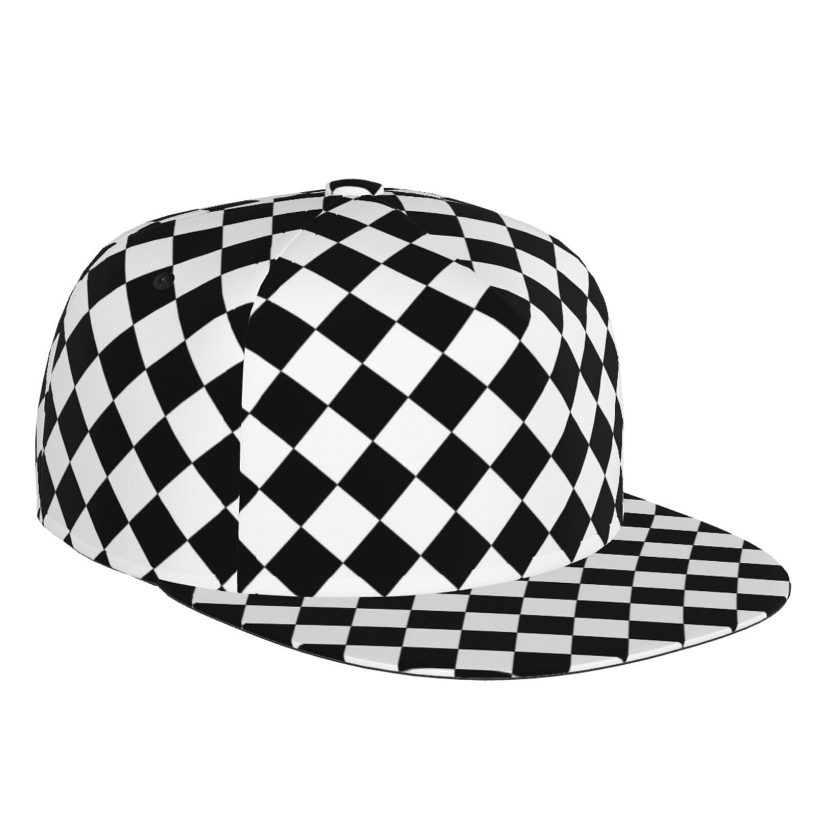 Baseball Cap Square Black White Plaid Flat Brim Hats for Men and Women ...