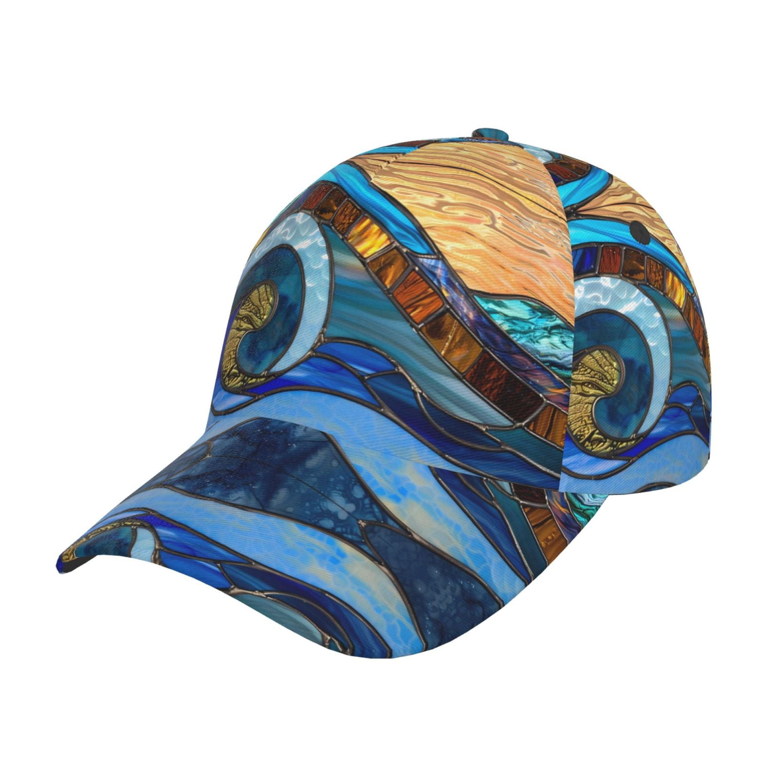 Baseball Cap - Stained Glass Ocean Wave Adjustable Size Hats For Men ...