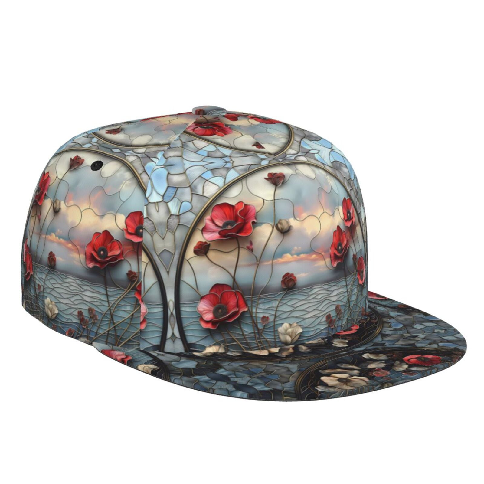 Baseball Cap - Stained Glass Red Flower Hats for Men/Women Low Profile ...