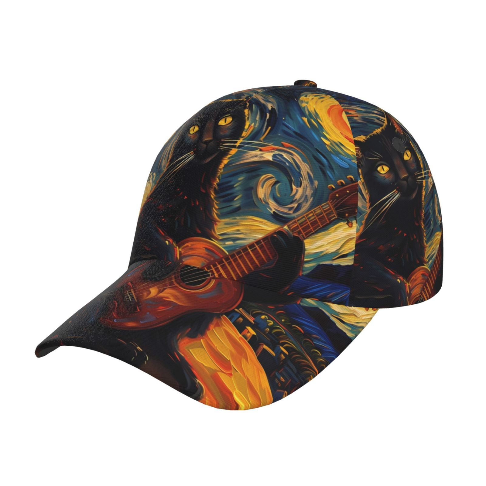 Baseball Cap, Starry Night Cat Guitarist Trucker Hats Women Dad Hat for ...