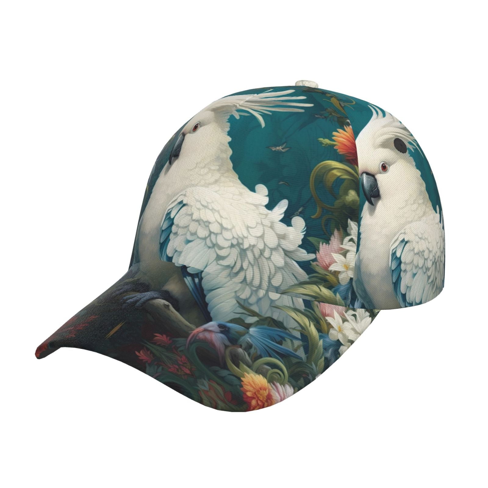 Baseball Cap - Tropical Parrot Floral Artwork Adjustable Size Hats For ...