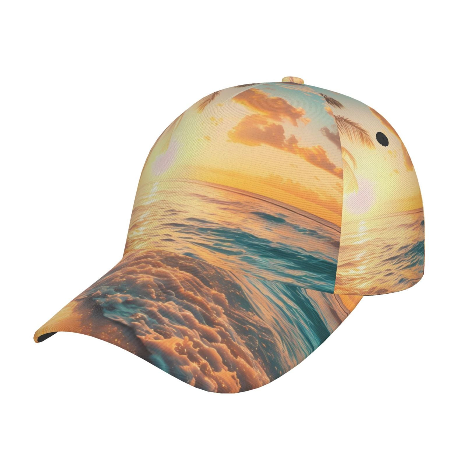 Baseball Cap, Tropical Sunset Beach Scene Trucker Hats Women Dad Hat ...