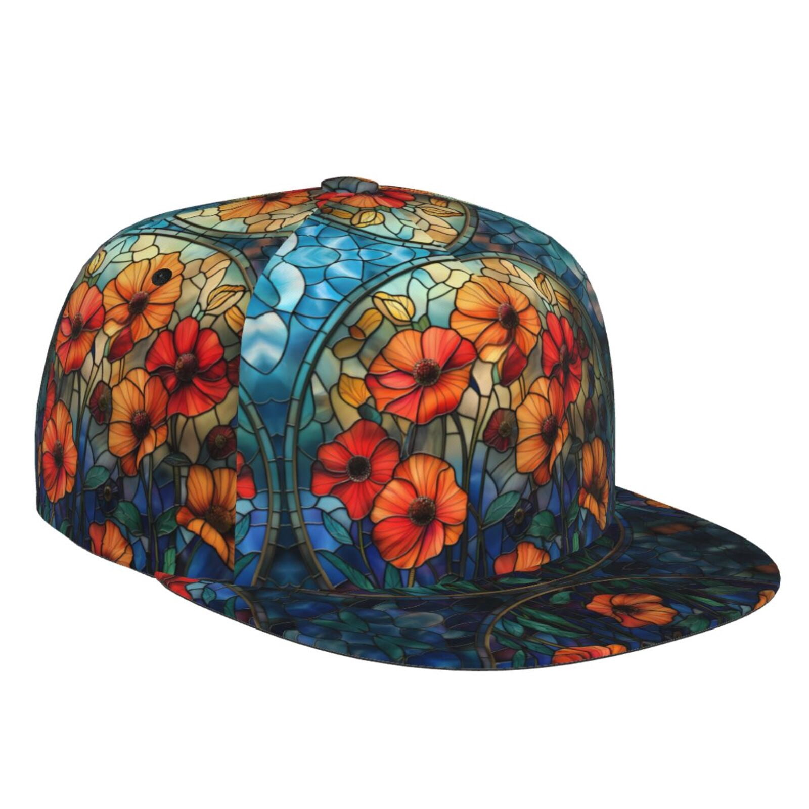 Baseball Cap - Vibrant Floral Stained Glass Hats for Men/Women Low ...