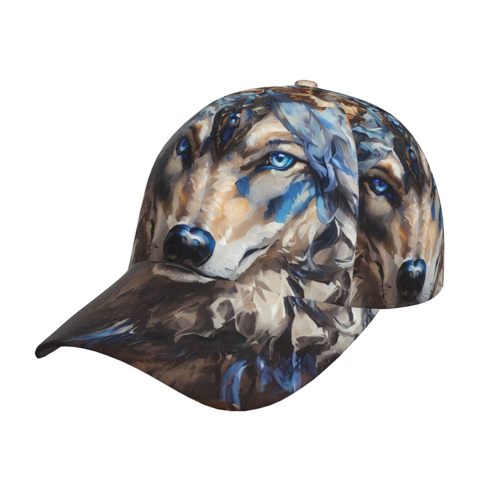 Baseball Cap - Vintage Blue Floral Wolf Adjustable Size Hats For Men ...