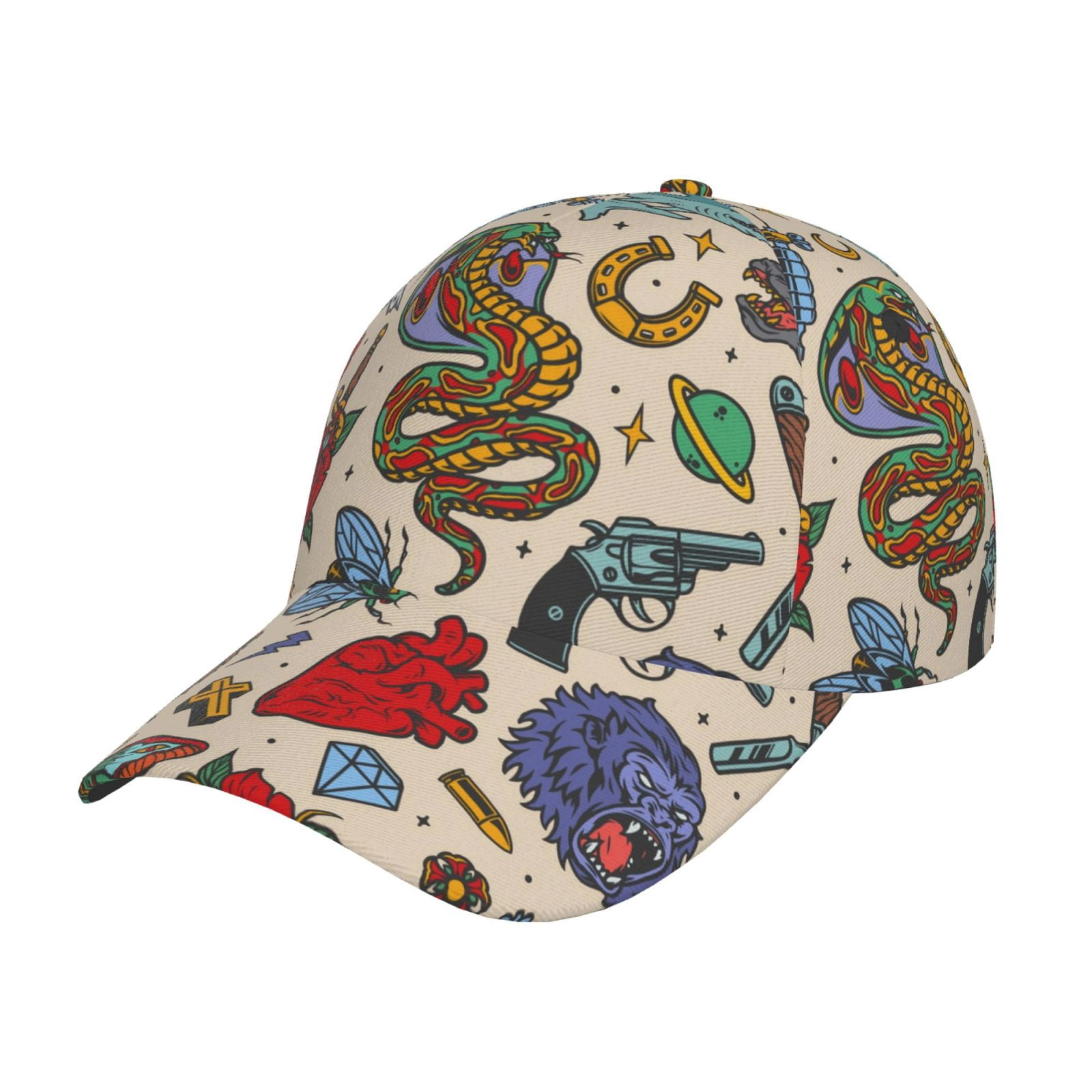 Baseball Cap, Vintage Tattoo Elements Collage Sun Hats for Men Women ...