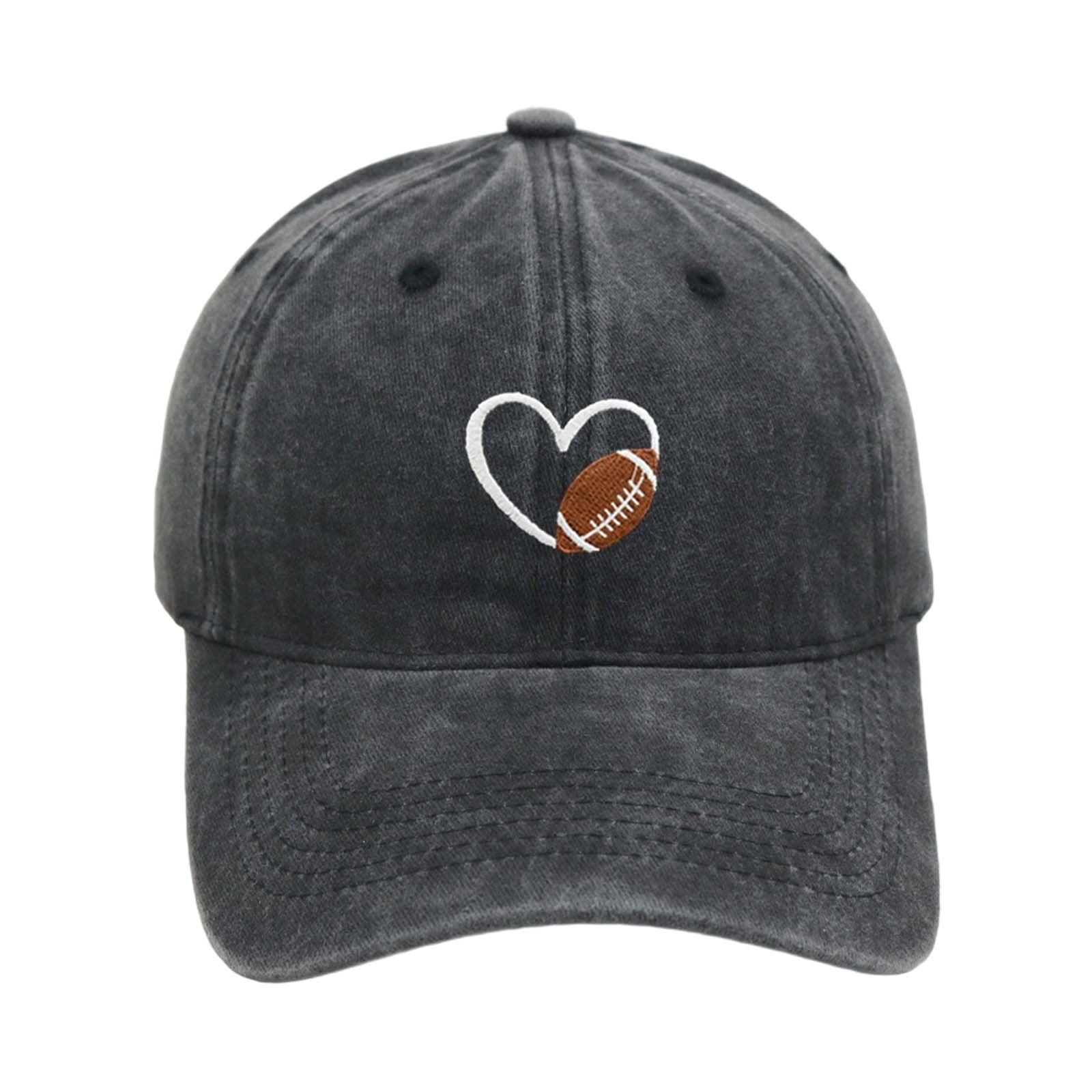 Baseball Cap Washed Baseball Caps with Embroidered Heart Football ...