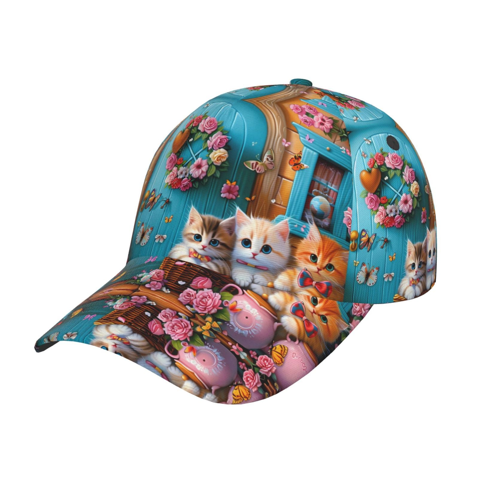 Baseball Cap, Whimsical Cats and Flowers Scene Trucker Hats Women Dad ...