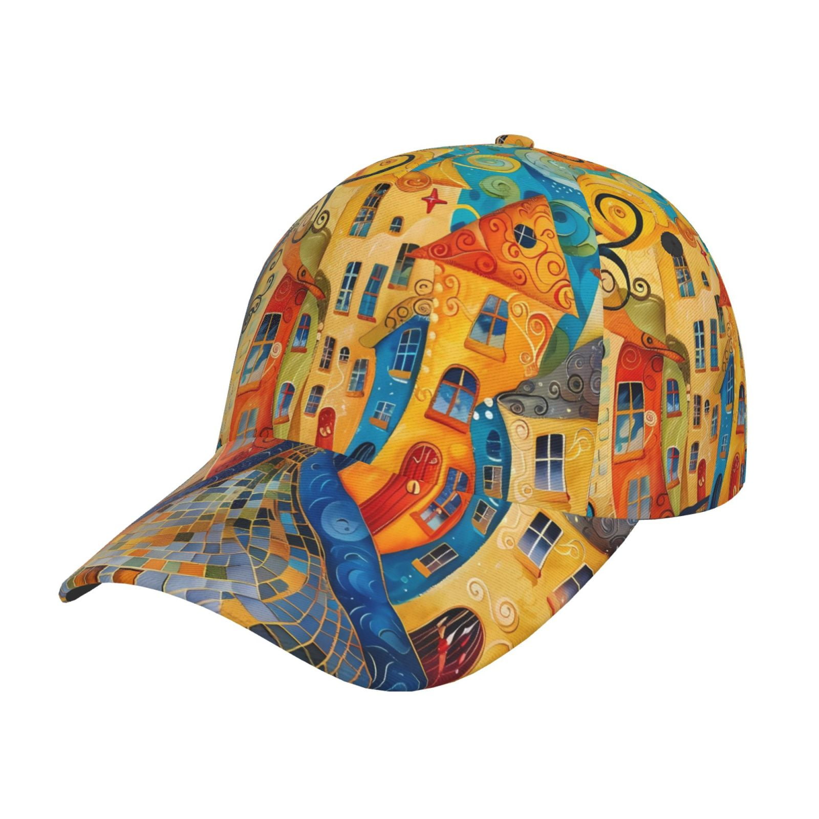 Baseball Cap, Whimsical Colorful Village Scene Trucker Hats Women Dad ...