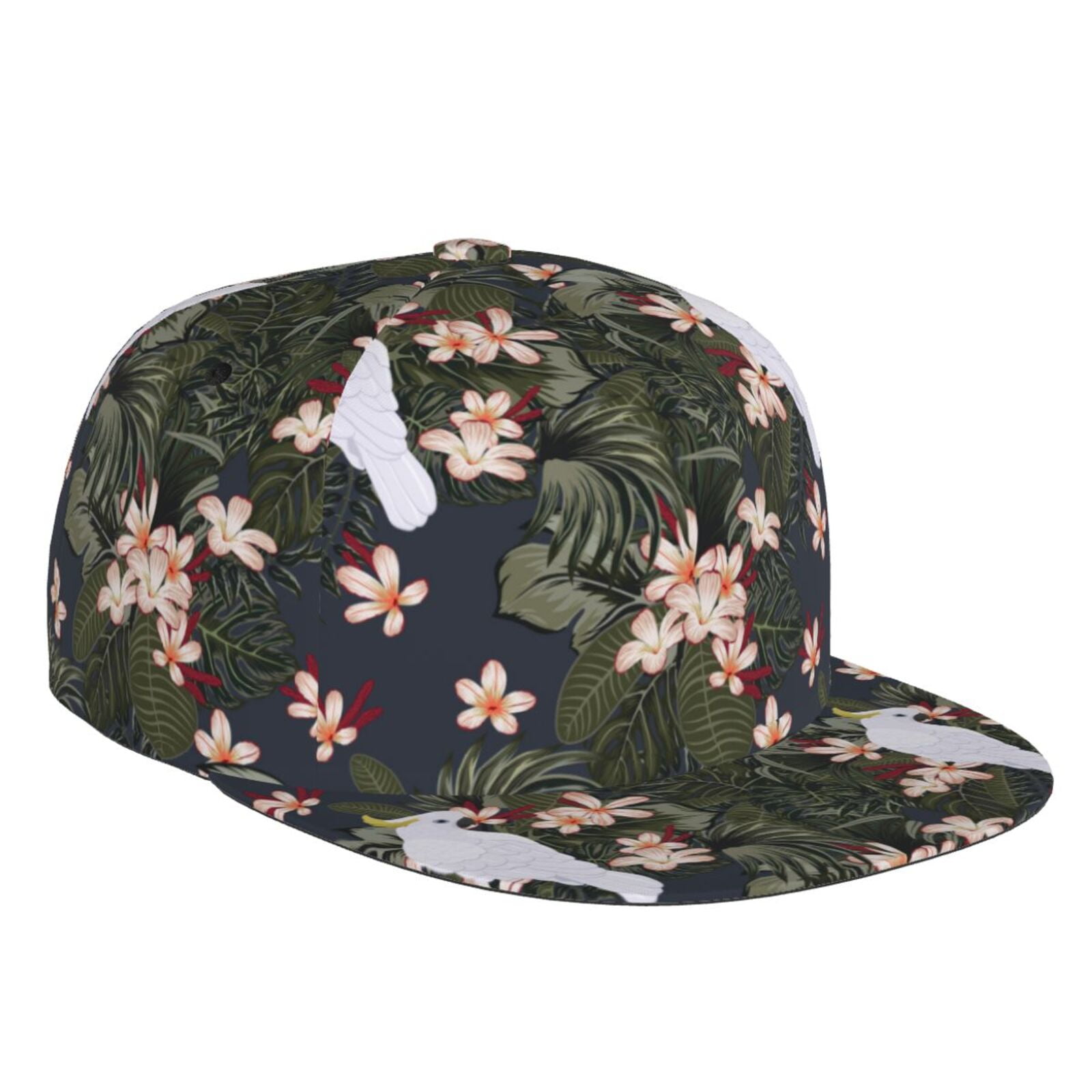 Baseball Cap White Cute Cockatoo Parrot Plant Flat Brim Hats for Men ...