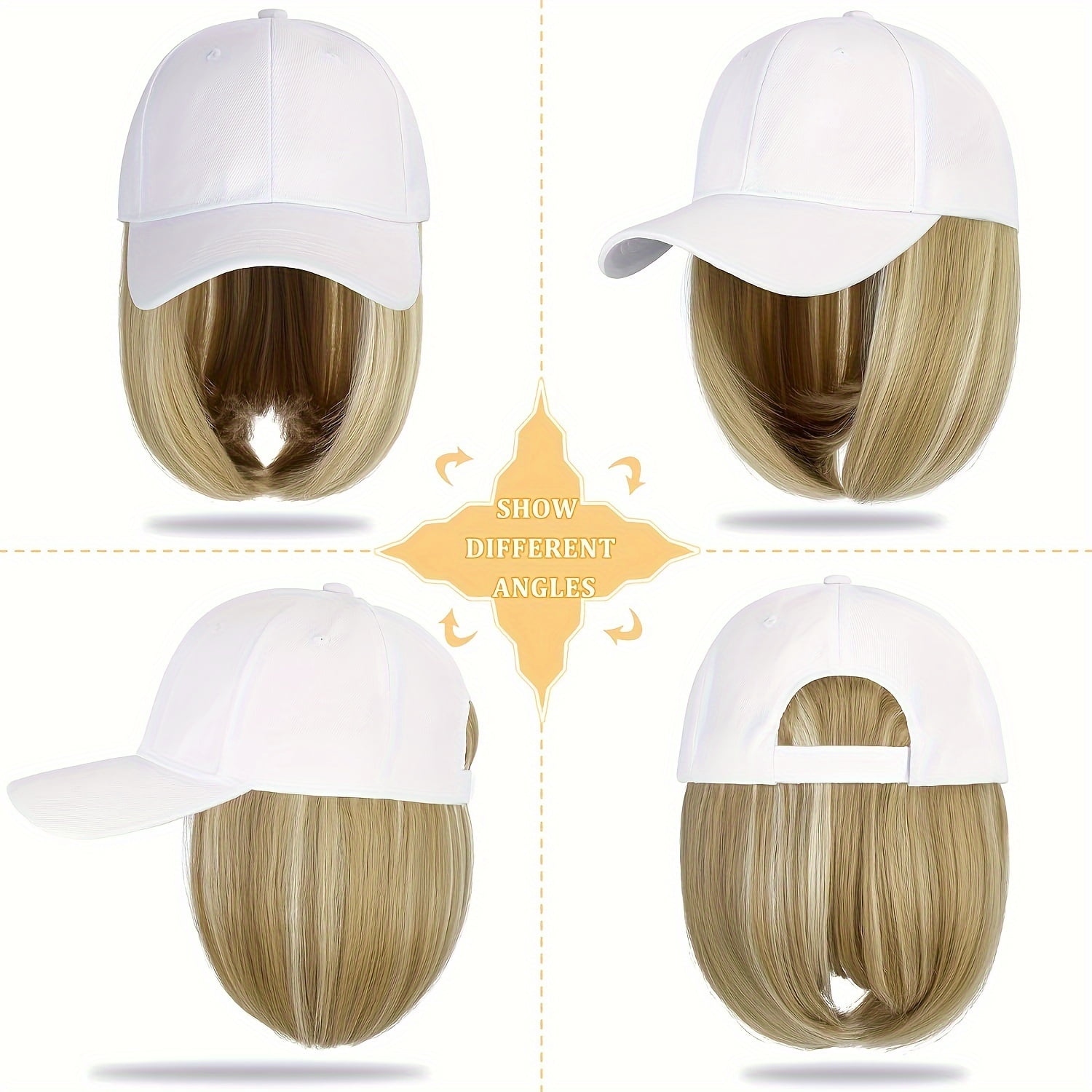 Baseball Cap With Hair Extensions Cap Wig Adjustable Cap Short Straight ...