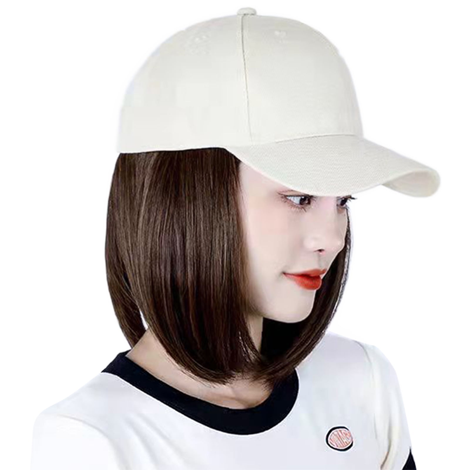 Baseball Cap With Hair Extensions For Women Straight Short Bob Baseball ...