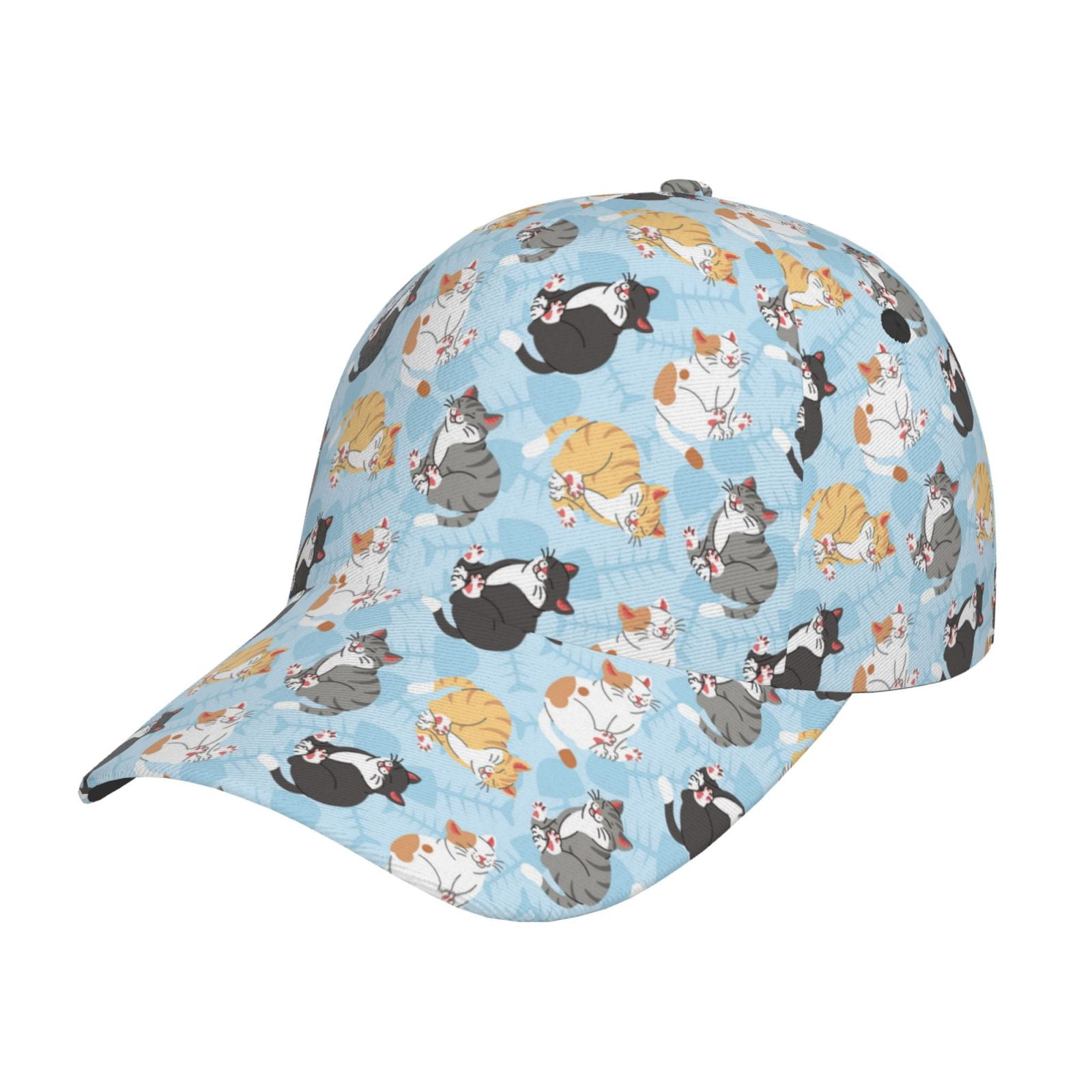 Baseball Cap Women Men- Art Cute Cartoon Cat Fishbone Adjustable for ...