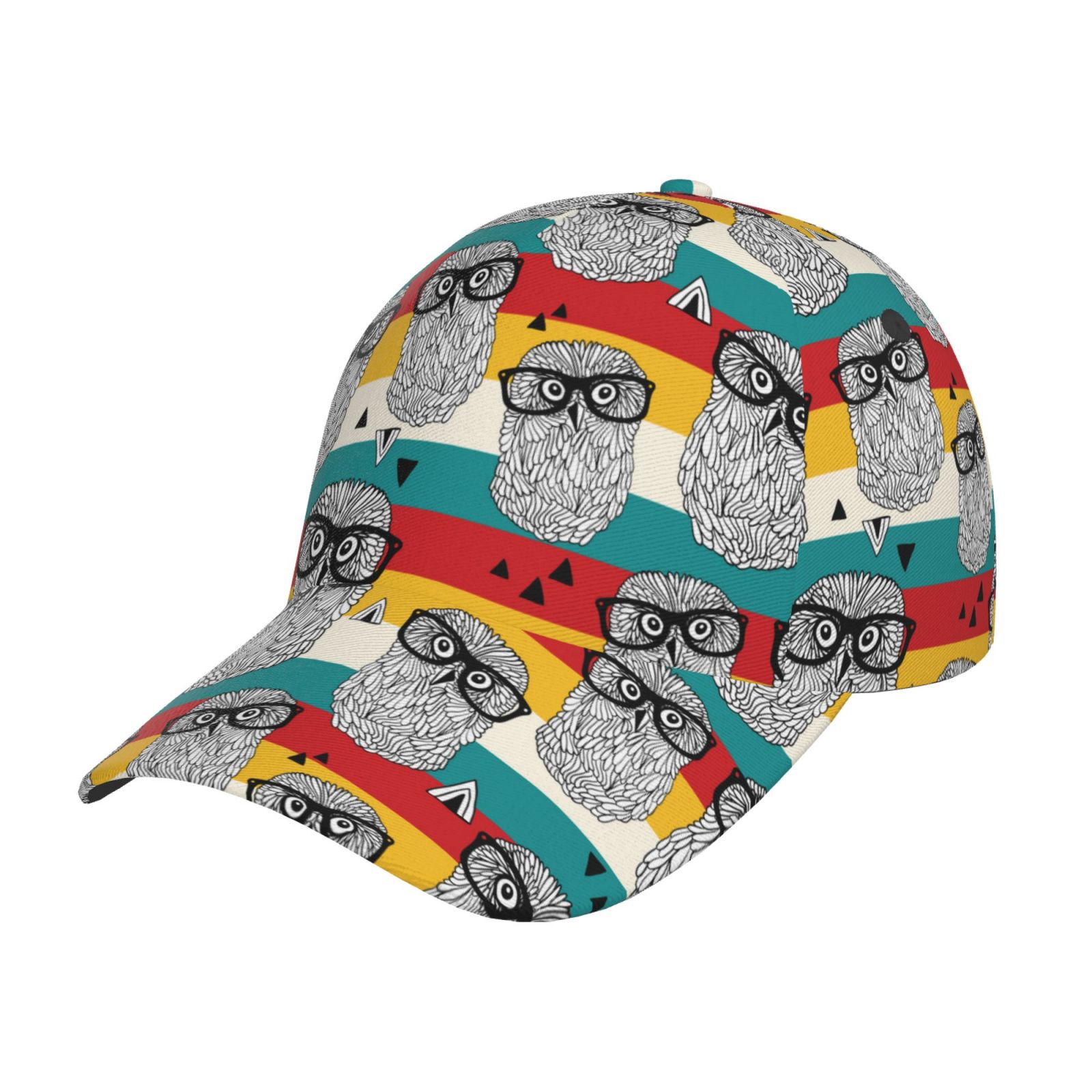 Baseball Cap Women Men- Black White Owl Colorful Stripes Adjustable for ...
