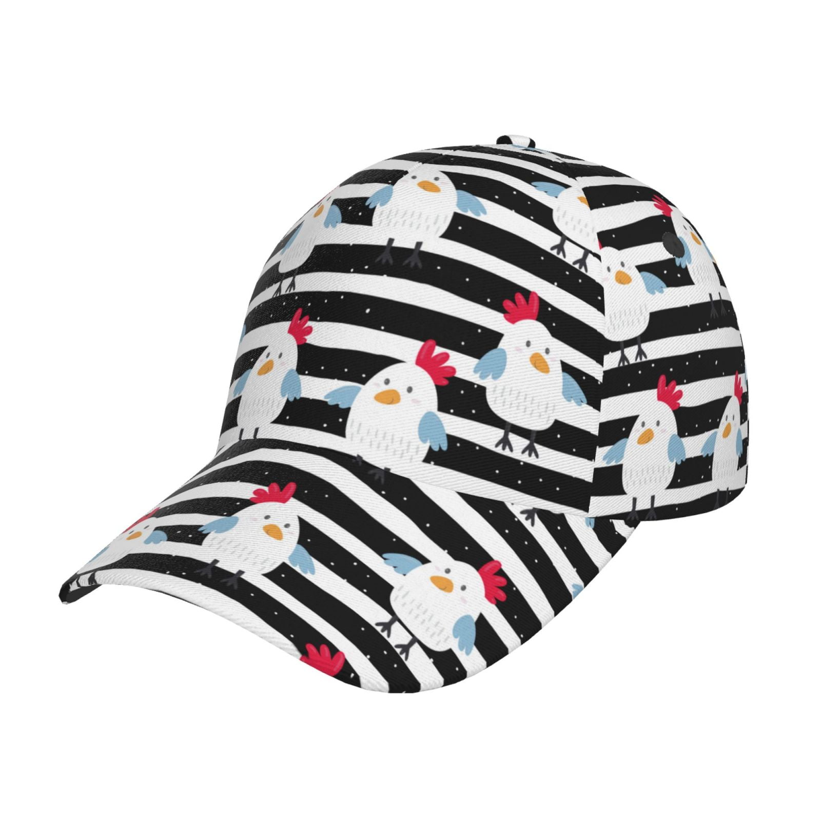 Baseball Cap Women Men- Black White Striped Cute Chicken Adjustable for ...