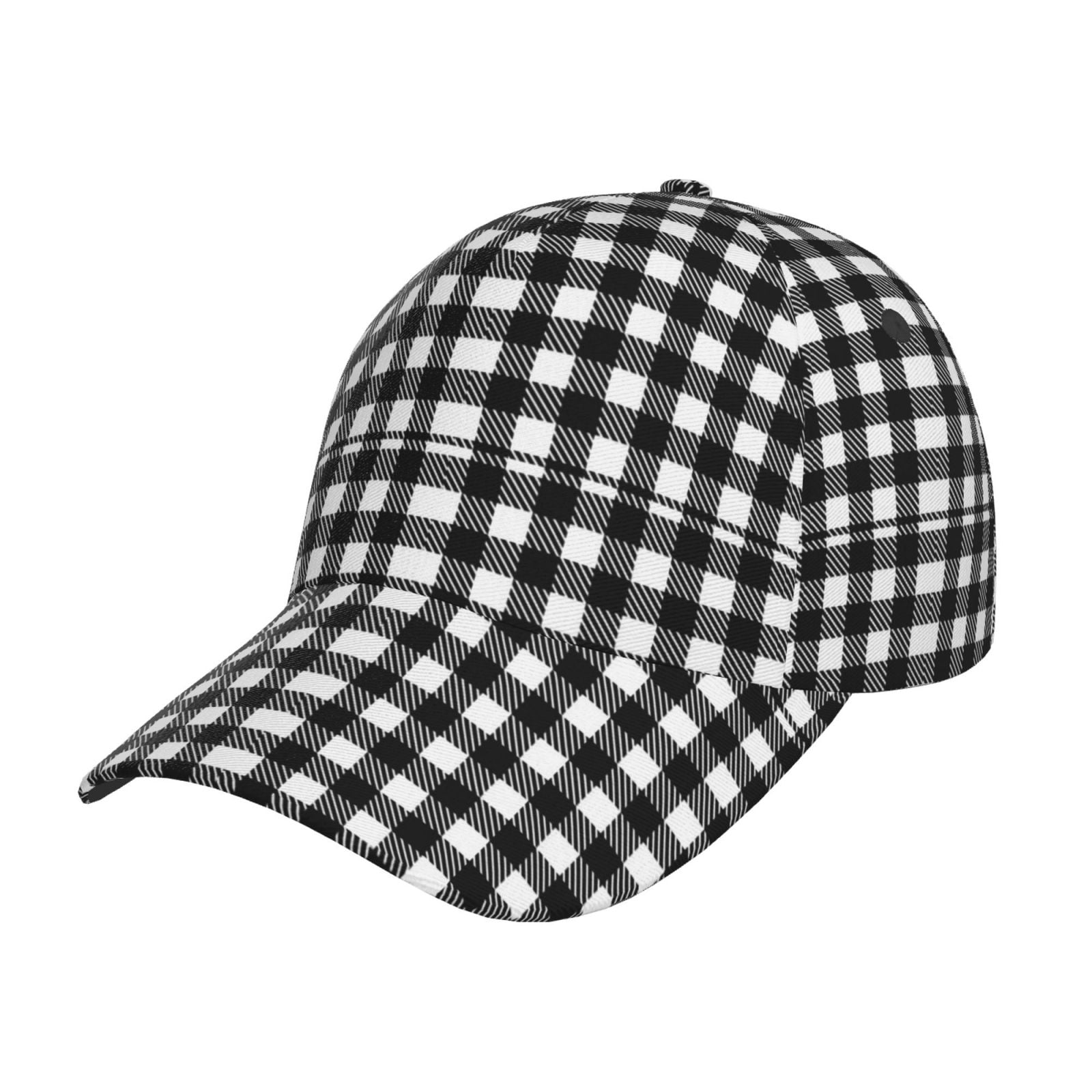 Baseball Cap Women Men- Black white Buffalo Plaid Adjustable for ...
