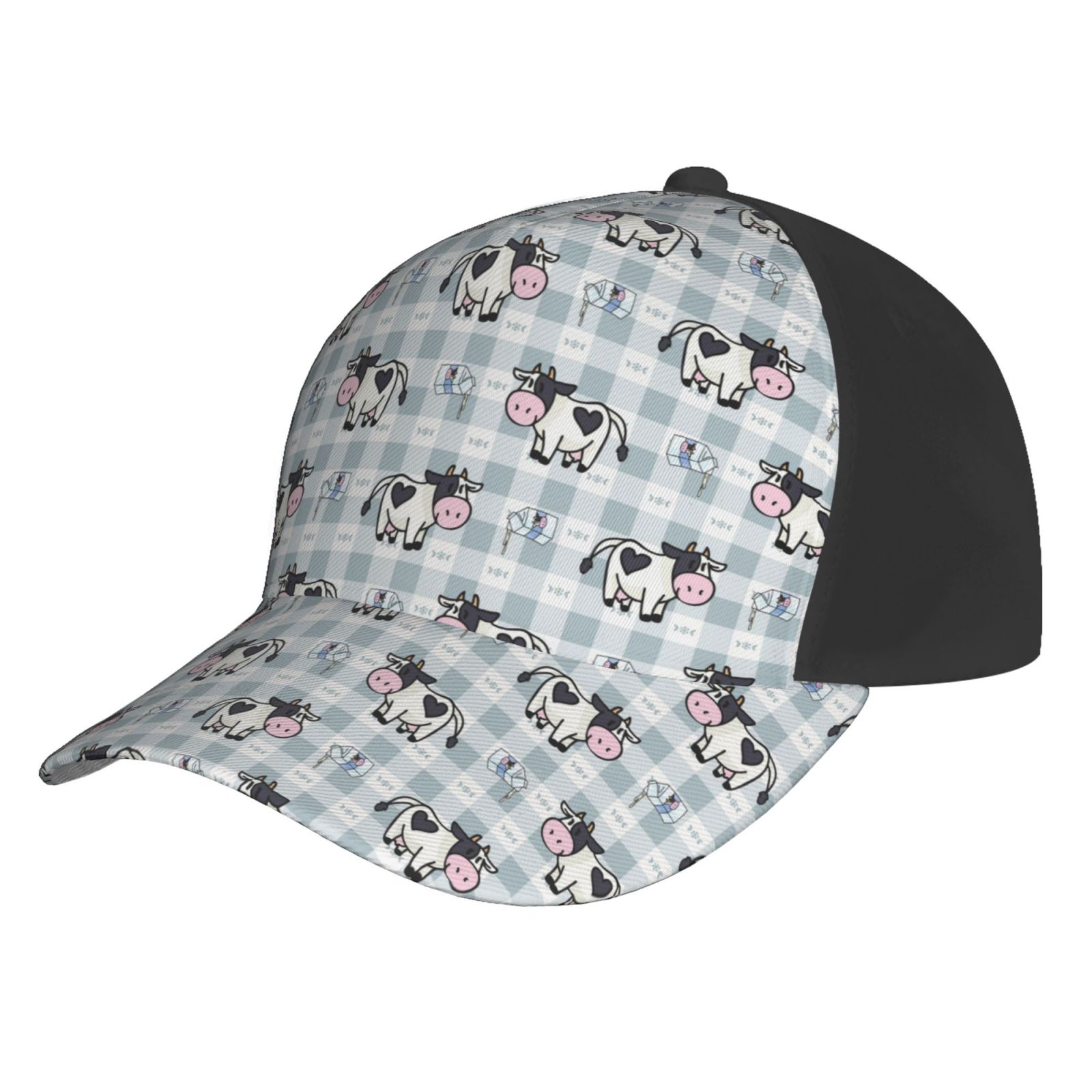 Baseball Cap Women Men - Cartoon Plaid Cute Cow Milk Adjustable Dad Hat ...