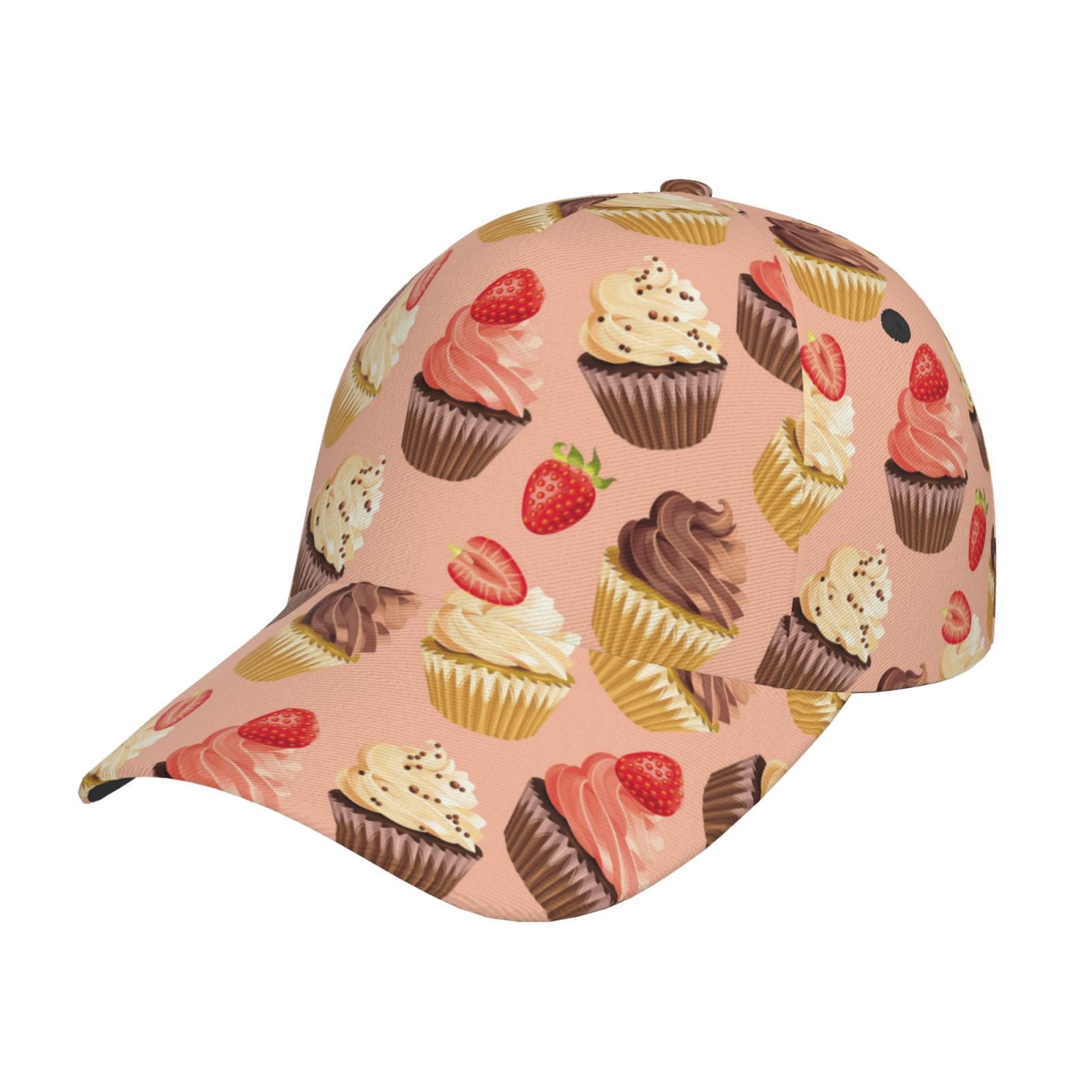Baseball Cap Women Men- Cupcake Strawberry Print Adjustable for ...