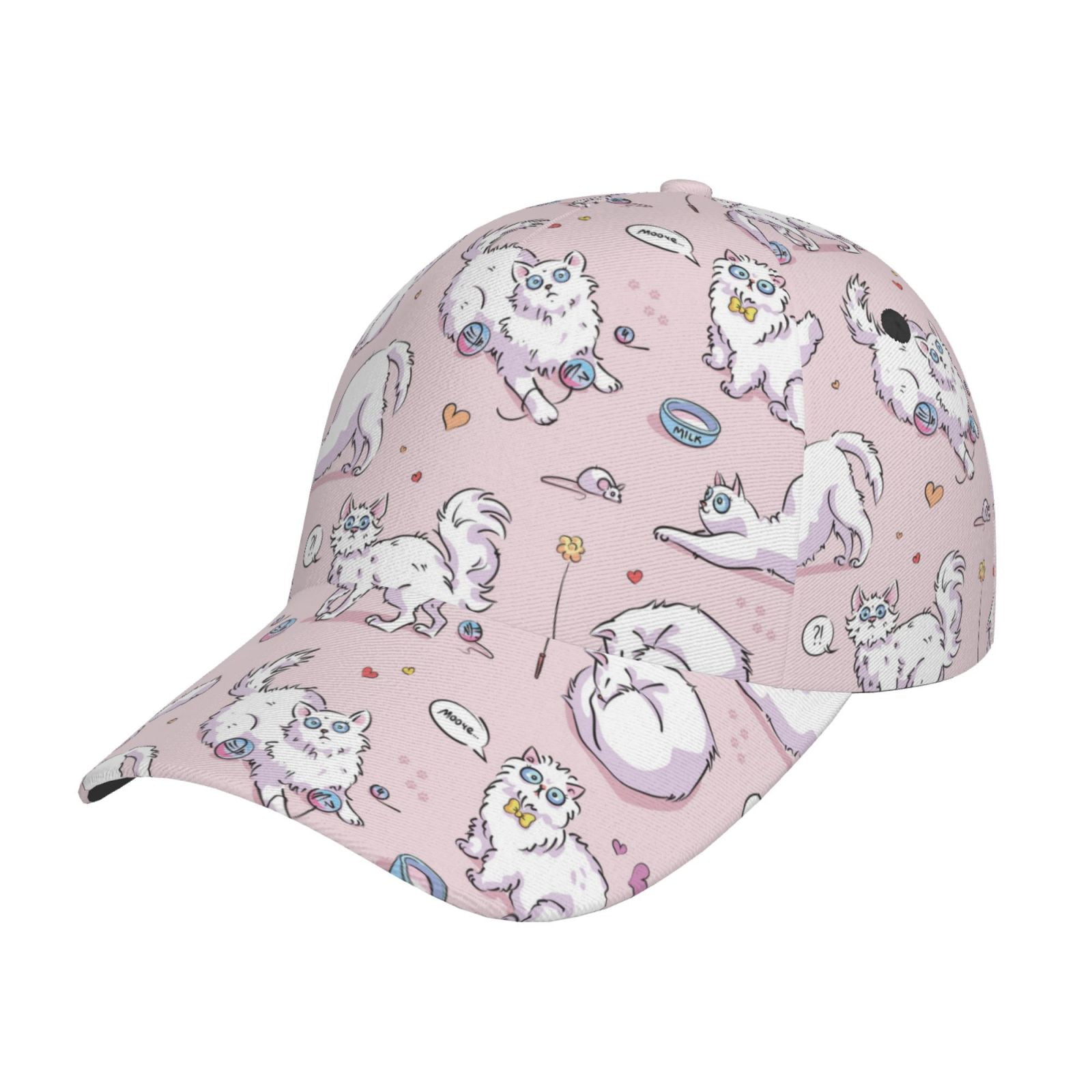 Baseball Cap Women Men- Funny Cute Cat Pink Adjustable for Baseball Hat ...